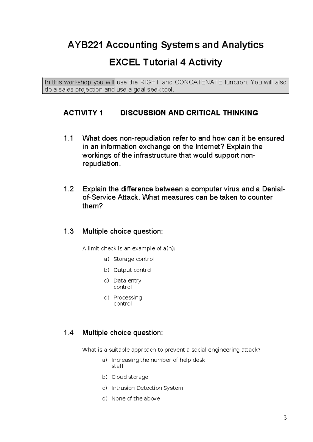 Excel Tutorial 4 Activity Canvas - AYB221 Accounting Systems and ...