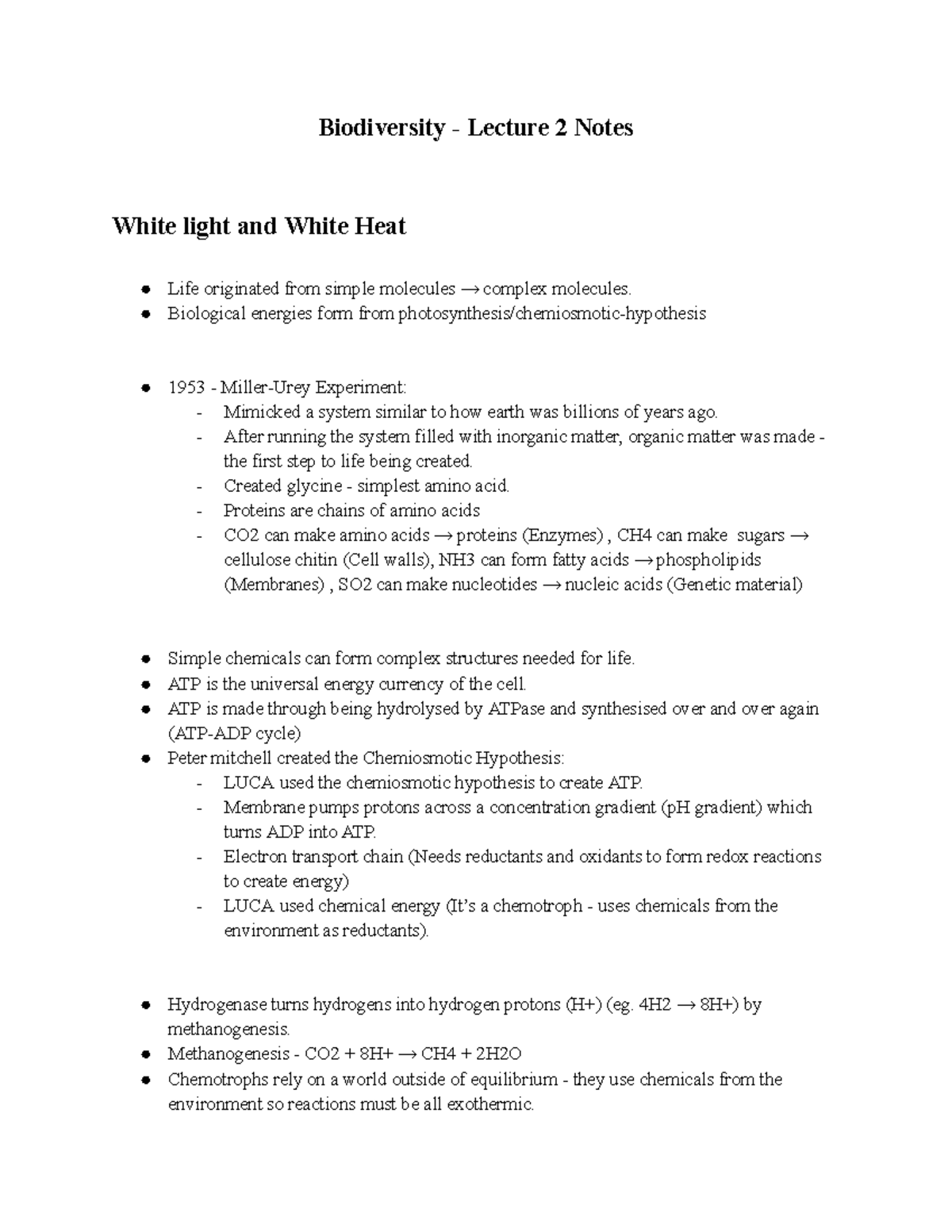 Biodiversity - Lecture 2 Notes - Biodiversity - Lecture 2 Notes White ...