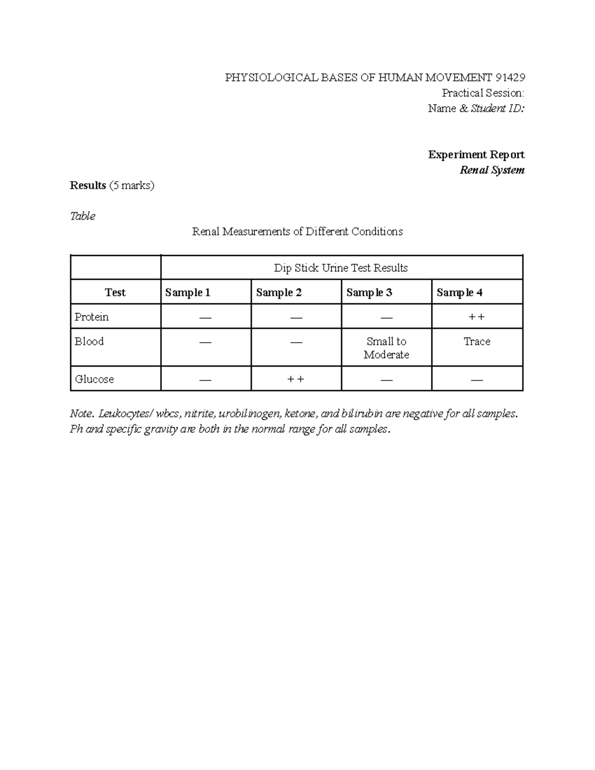 Renal Report - Physiological Bases of Human Movement - PHYSIOLOGICAL ...