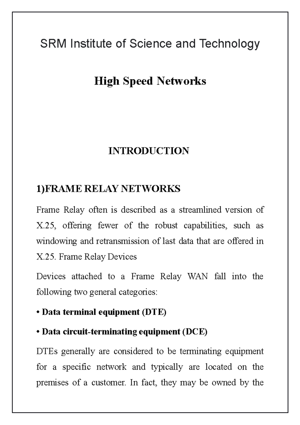 Network - Lecture notes 1 - SRM Institute of Science and Technology ...