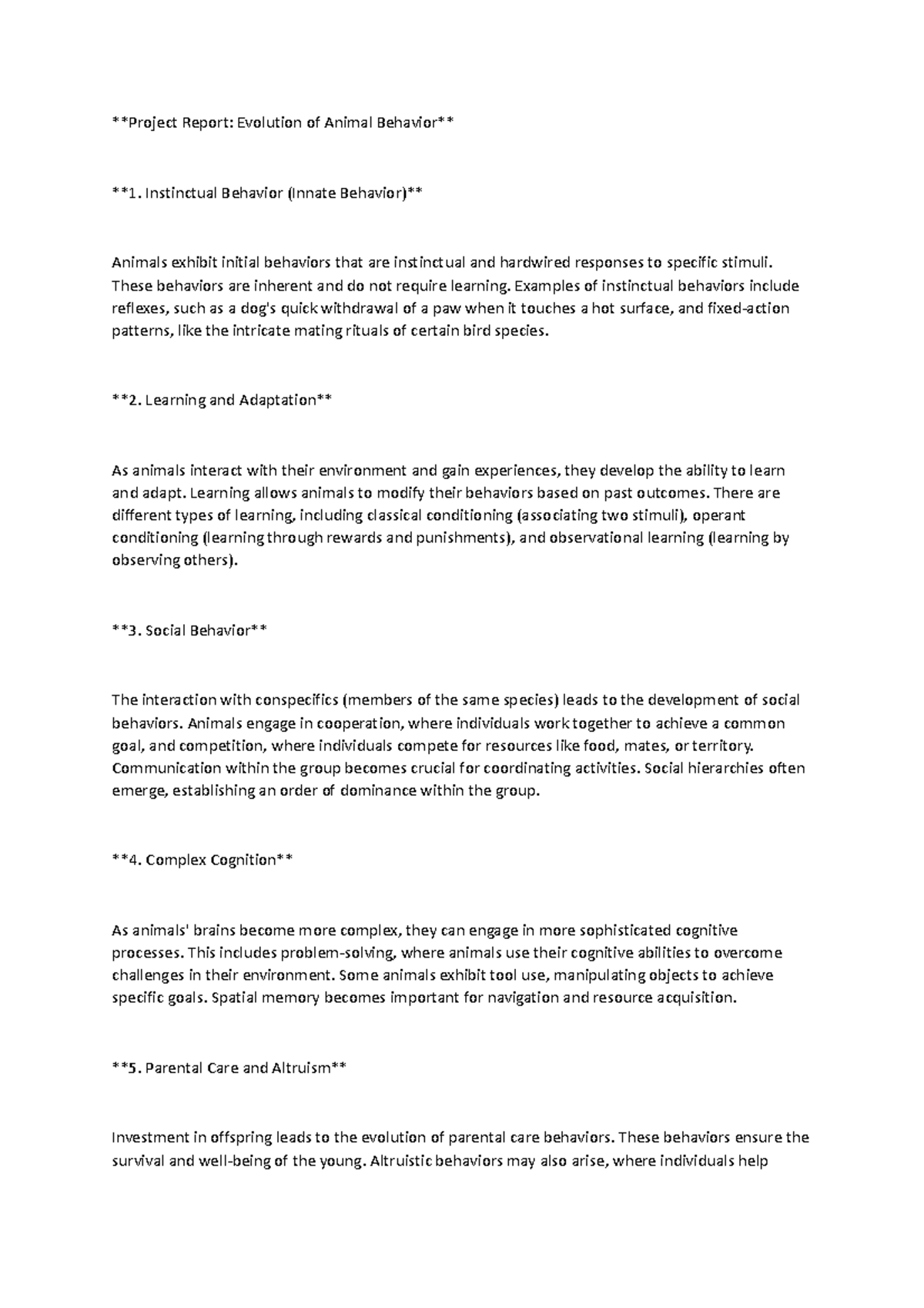 Project Report - hfyu - Project Report: Evolution of Animal Behavior 1 ...