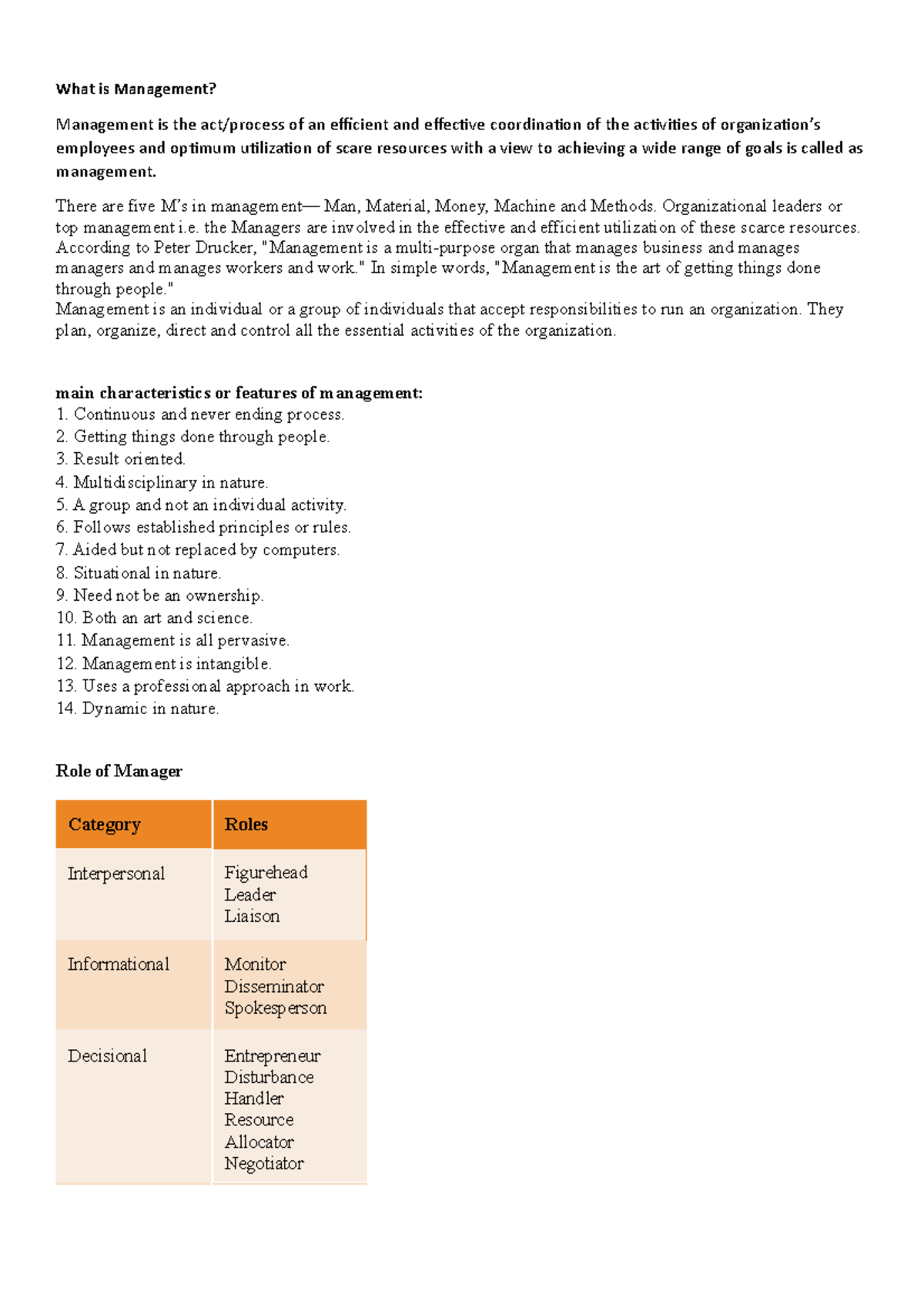 Important questions for unit 1 - What is Management? Management is the ...