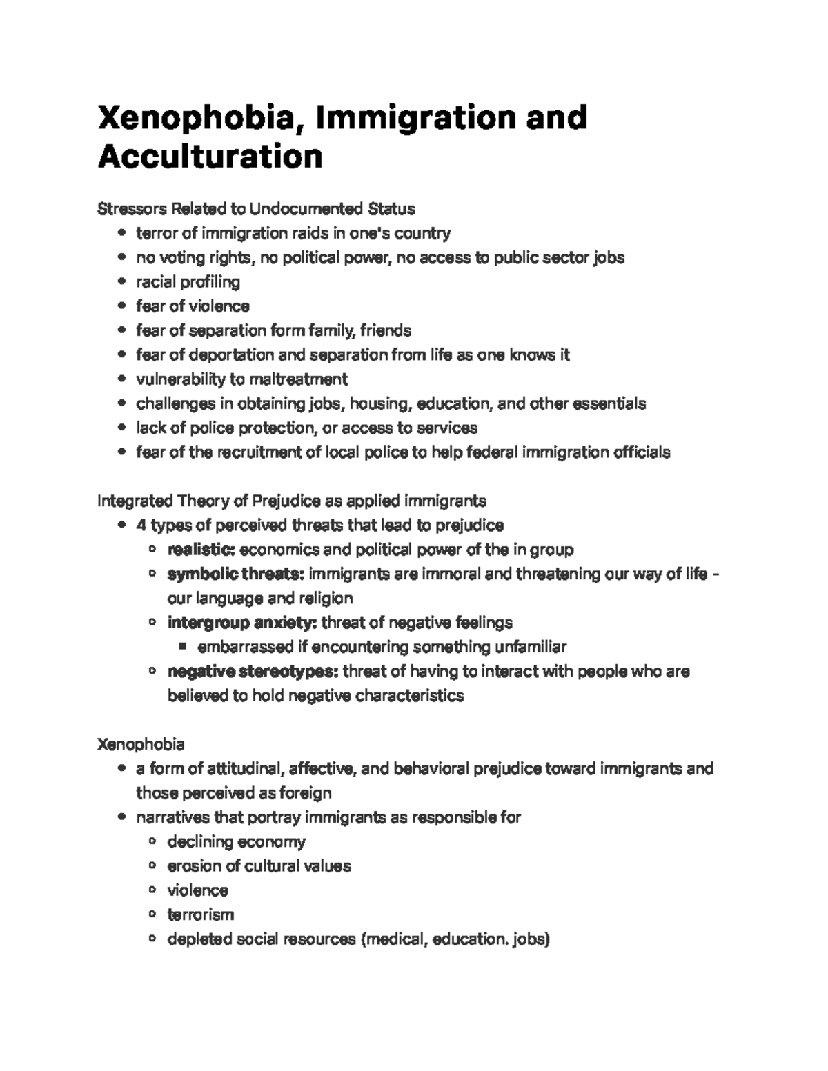 Xenophobia, Immigration and Acculturation - Xe n o p h o b i a , I m m ...