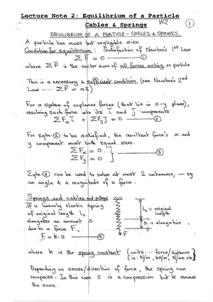 Tutorial questions - Lecture 2 - Tutorial questions on the Equilibruim of a particle – String ...