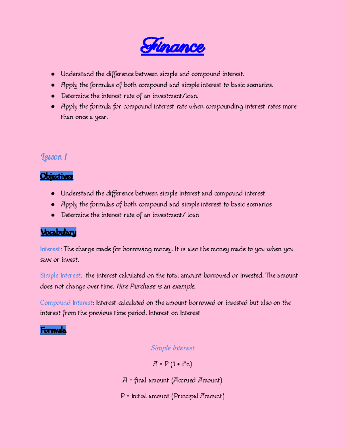 Finance Grade 11 - Finance Understand the difference between simple and ...