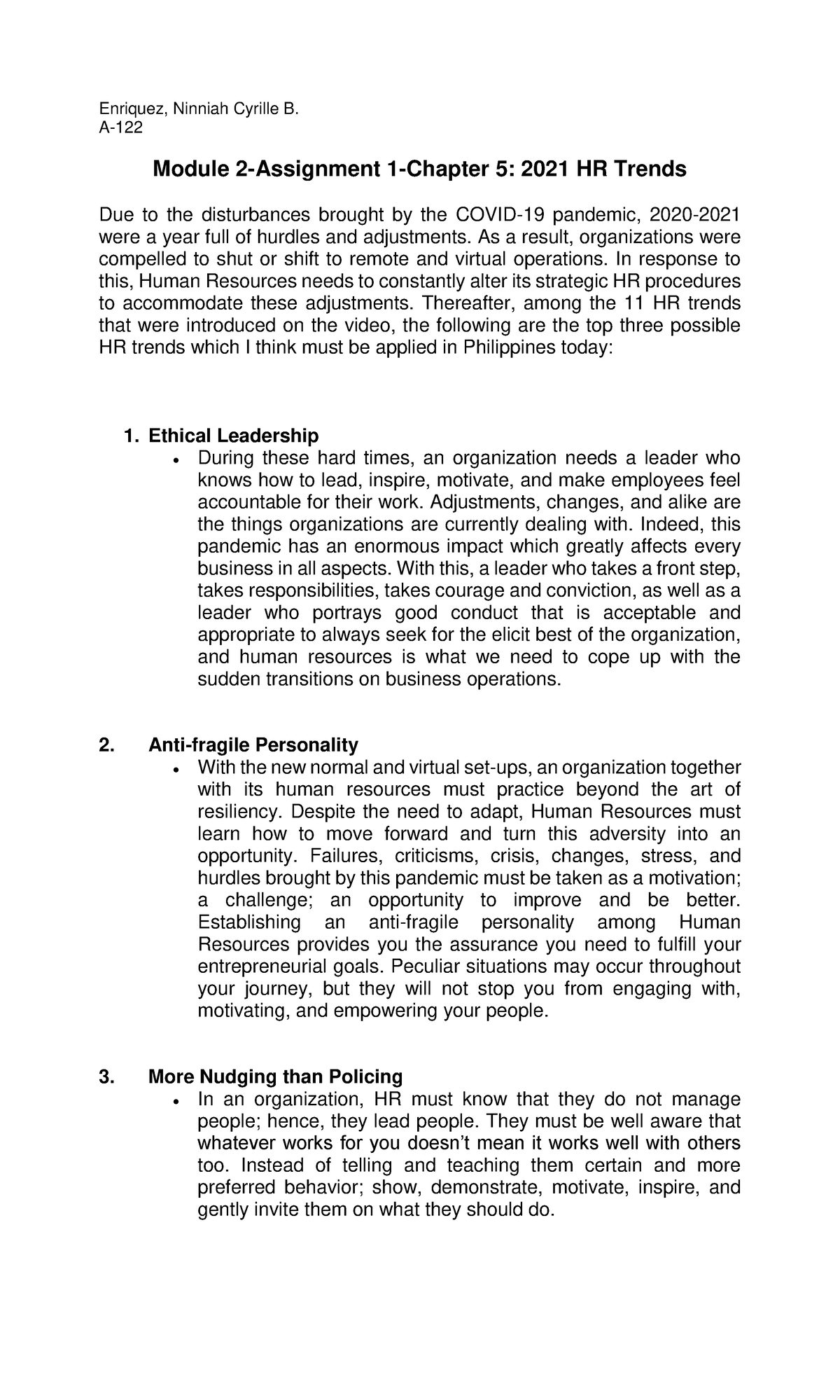 Enriquez, Ninniah I HR Trends - Enriquez, Ninniah Cyrille B. A- Module 2-Assignment 1-Chapter 5 ...