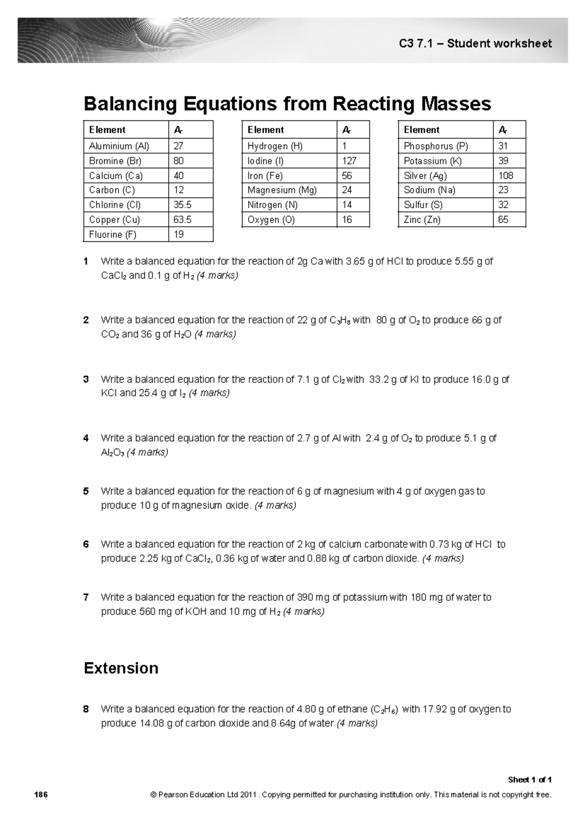 C3 7.1 Balancing equations from reacting masses - BTEC First C3 7 ...
