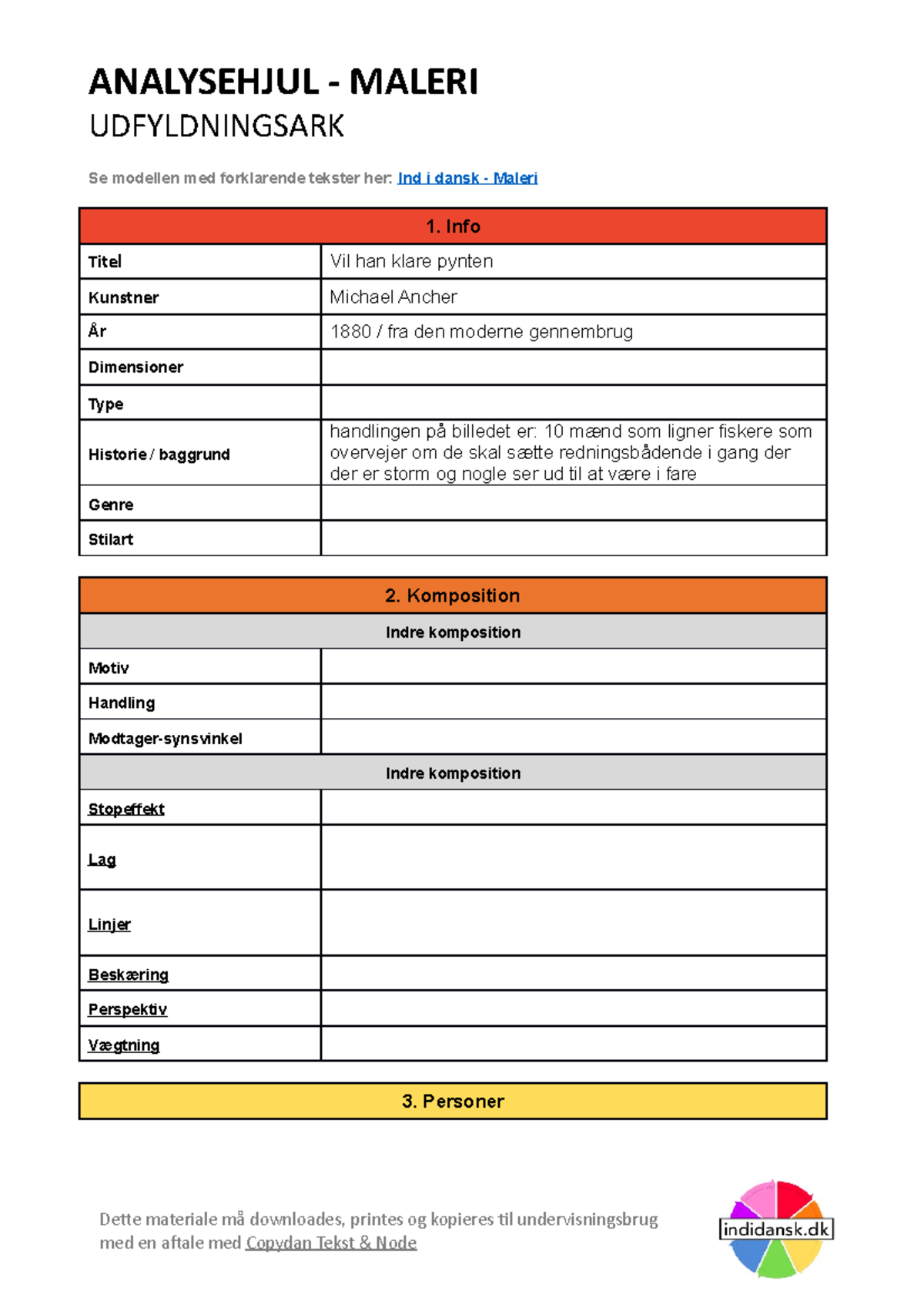 Maleri udfyldningsark - ANALYSEHJUL - MALERI UDFYLDNINGSARK Se modellen ...