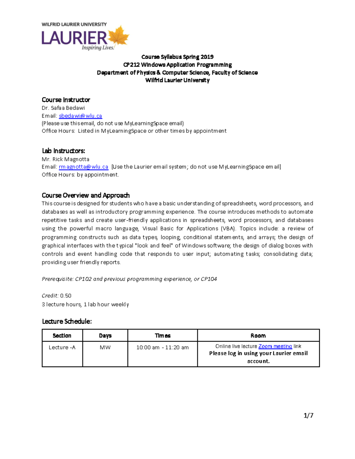 Windows application programing syllabus - Course Syllabus Spring 2019 ...