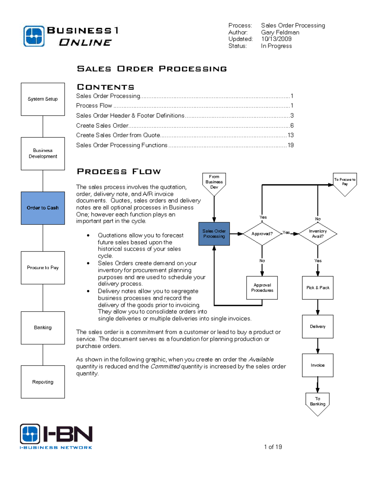 Sales Order Processing - Author: Gary Feldman Updated: 10/13/ Status ...