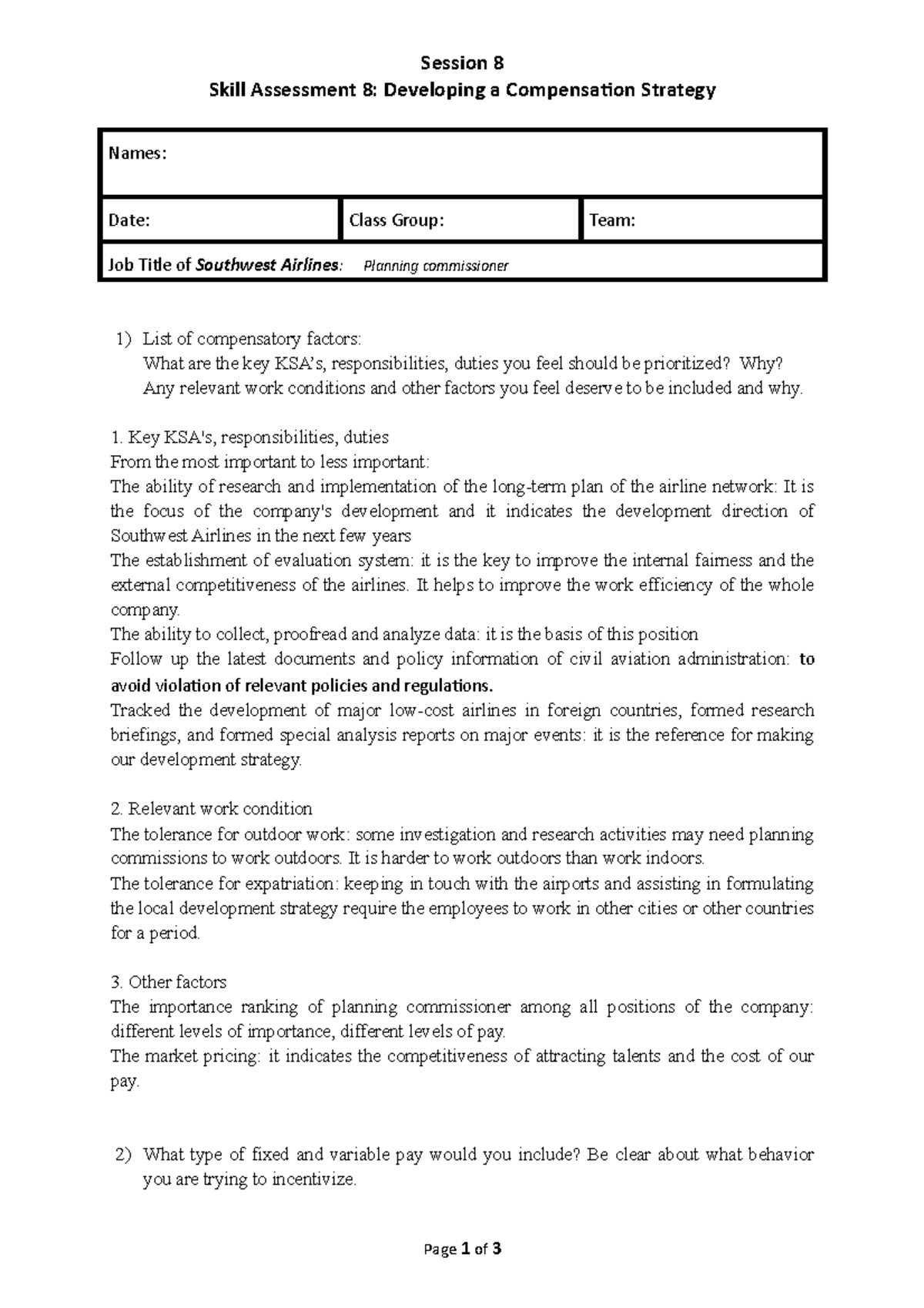 Session 8 Compensation Strategy - Session 8 Skill Assessment 8 ...