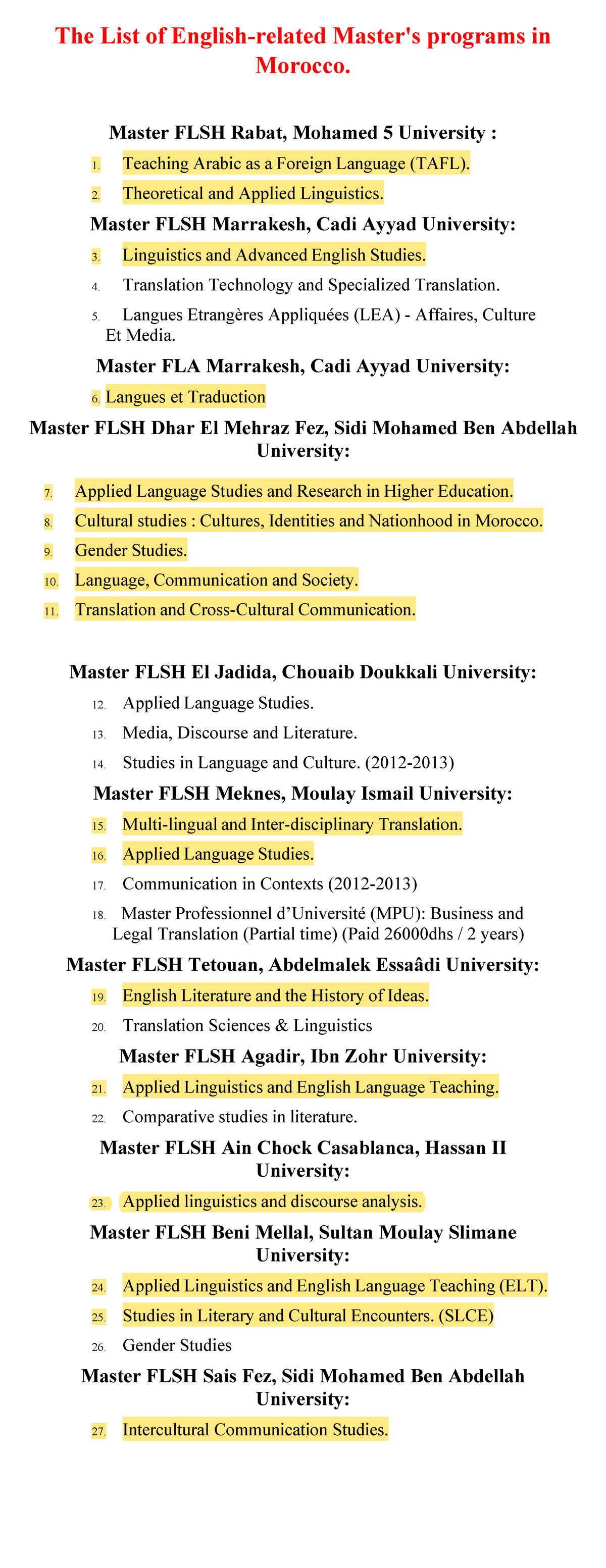 The List of English-related Master's programs in Morocco - Master FLSH ...