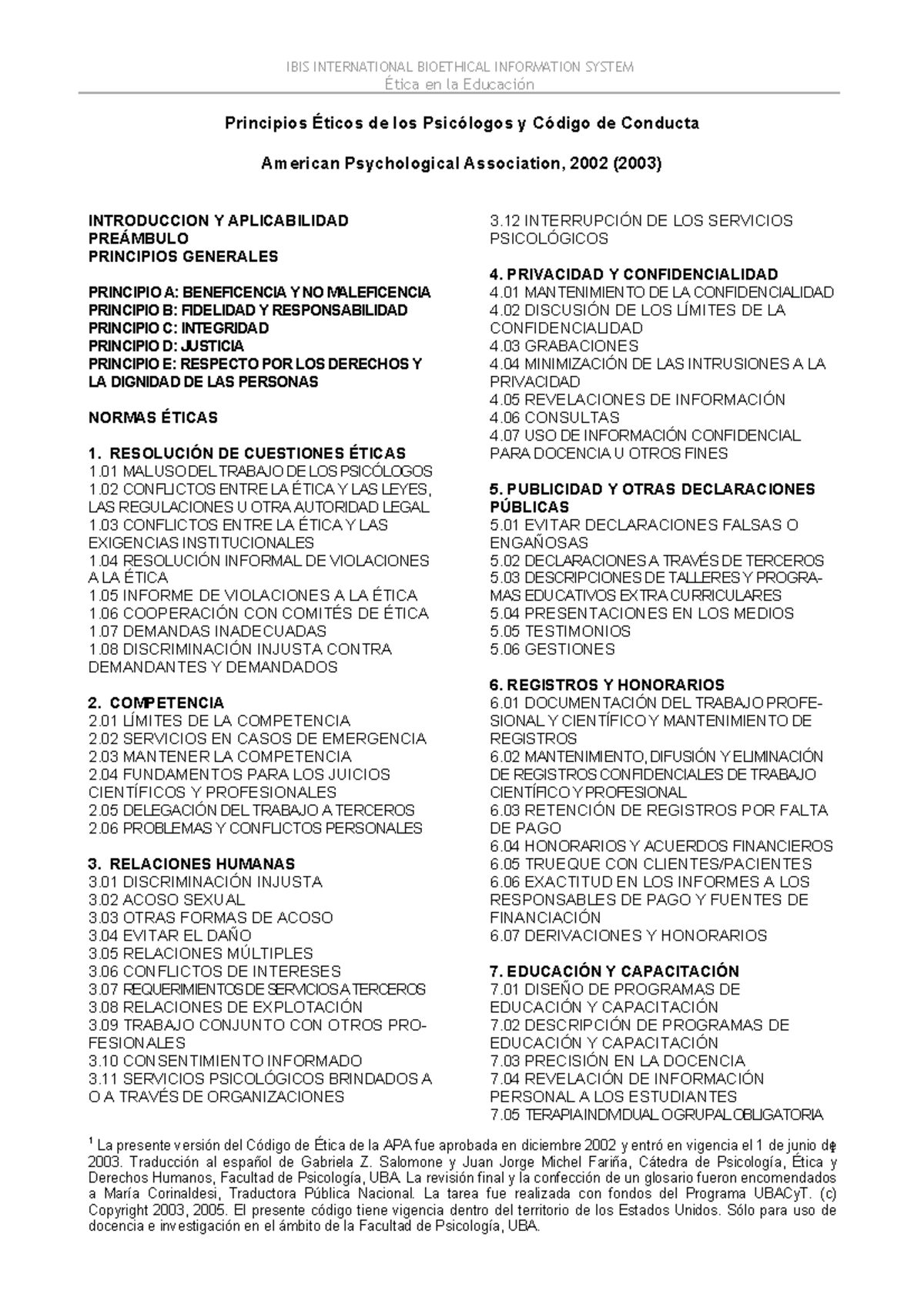 APA Principios éticos de los psicólogos - Ética en la Educación 1 La ...