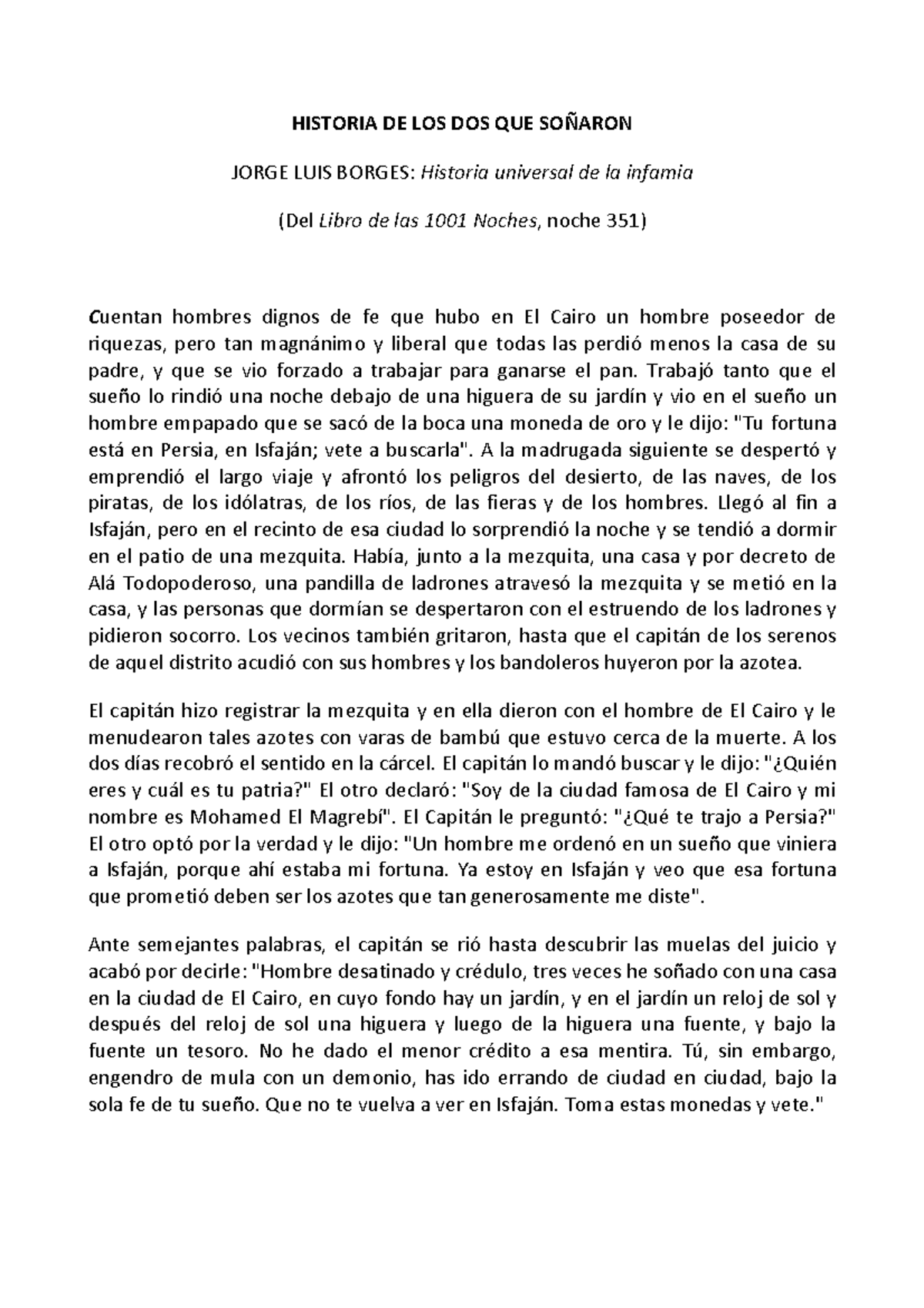 Historia borges - .......... - HISTORIA DE LOS DOS QUE SOÑARON JORGE ...