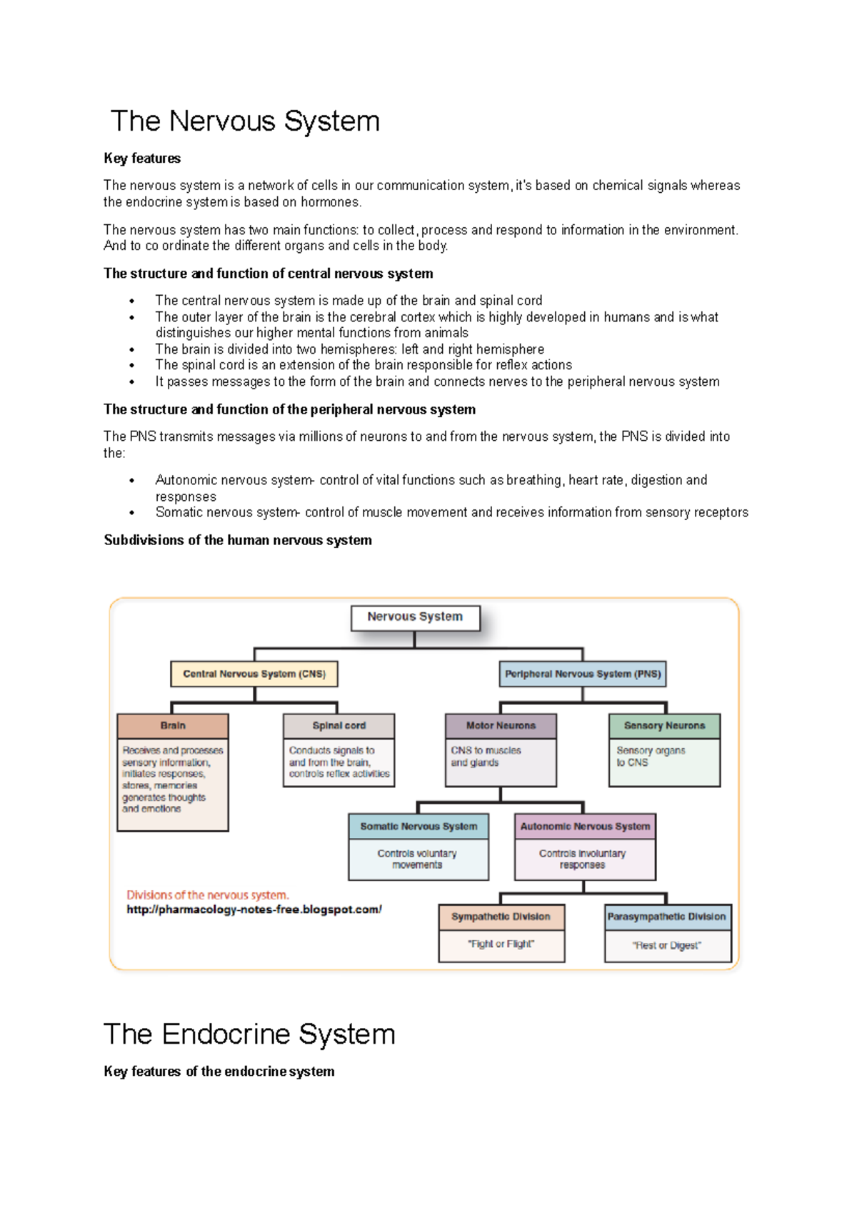 Biopsychology - biopsych notes - The Nervous System Key features The ...