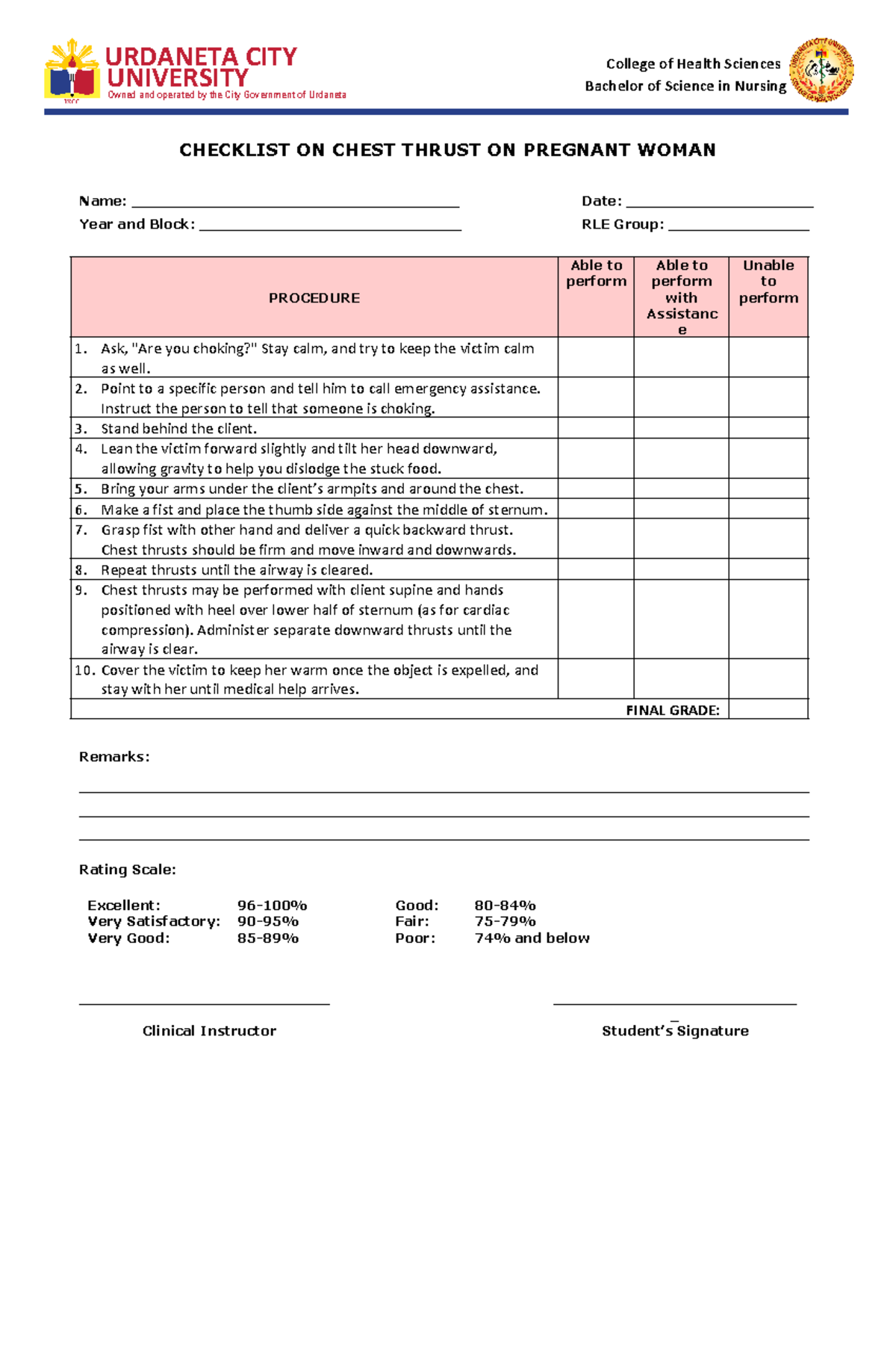 Chest-Thrust-Checklist - UNIVERSITY Owned and operated by the City Government of Urdaneta ...