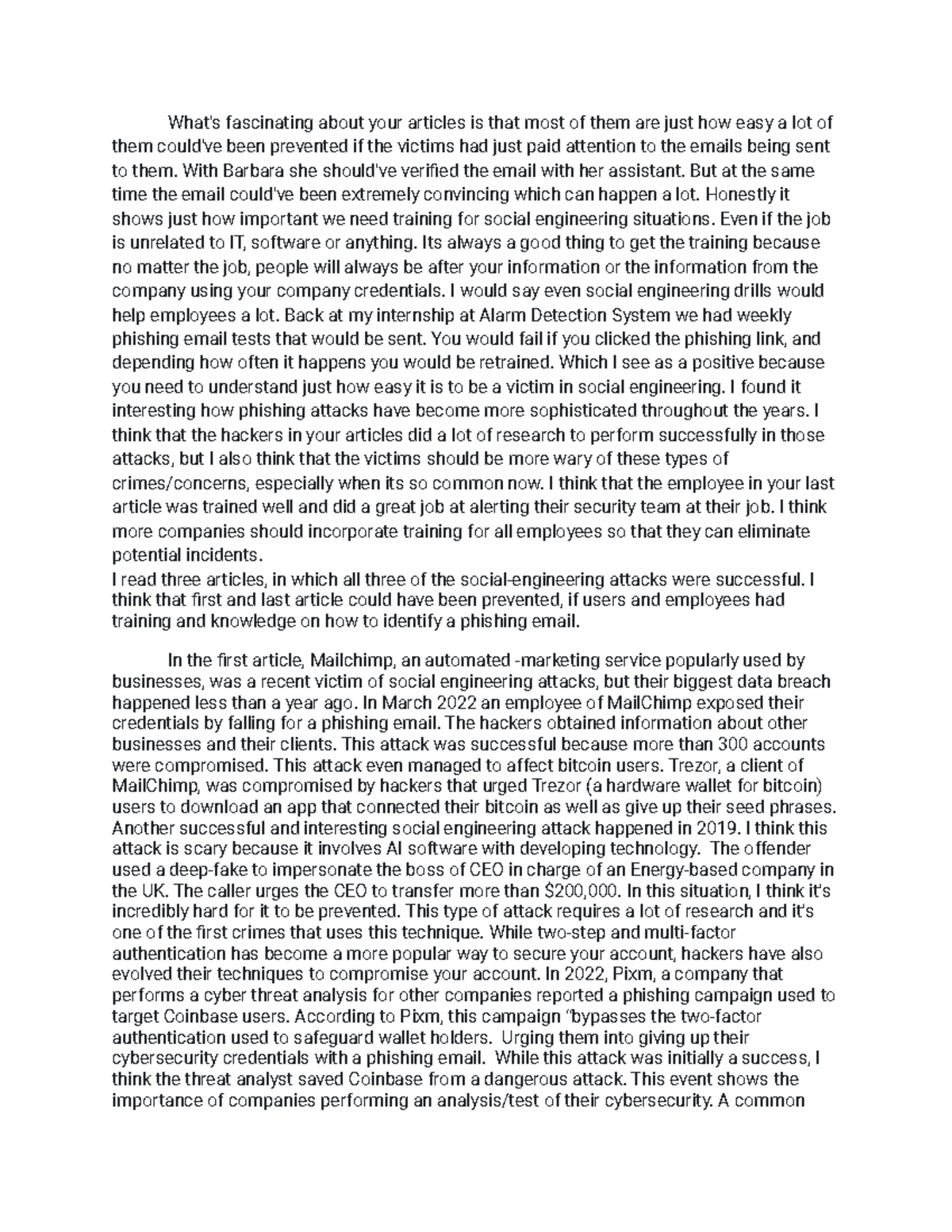 CSC-3400 Essay 7 - What's fascinating about your articles is that most ...