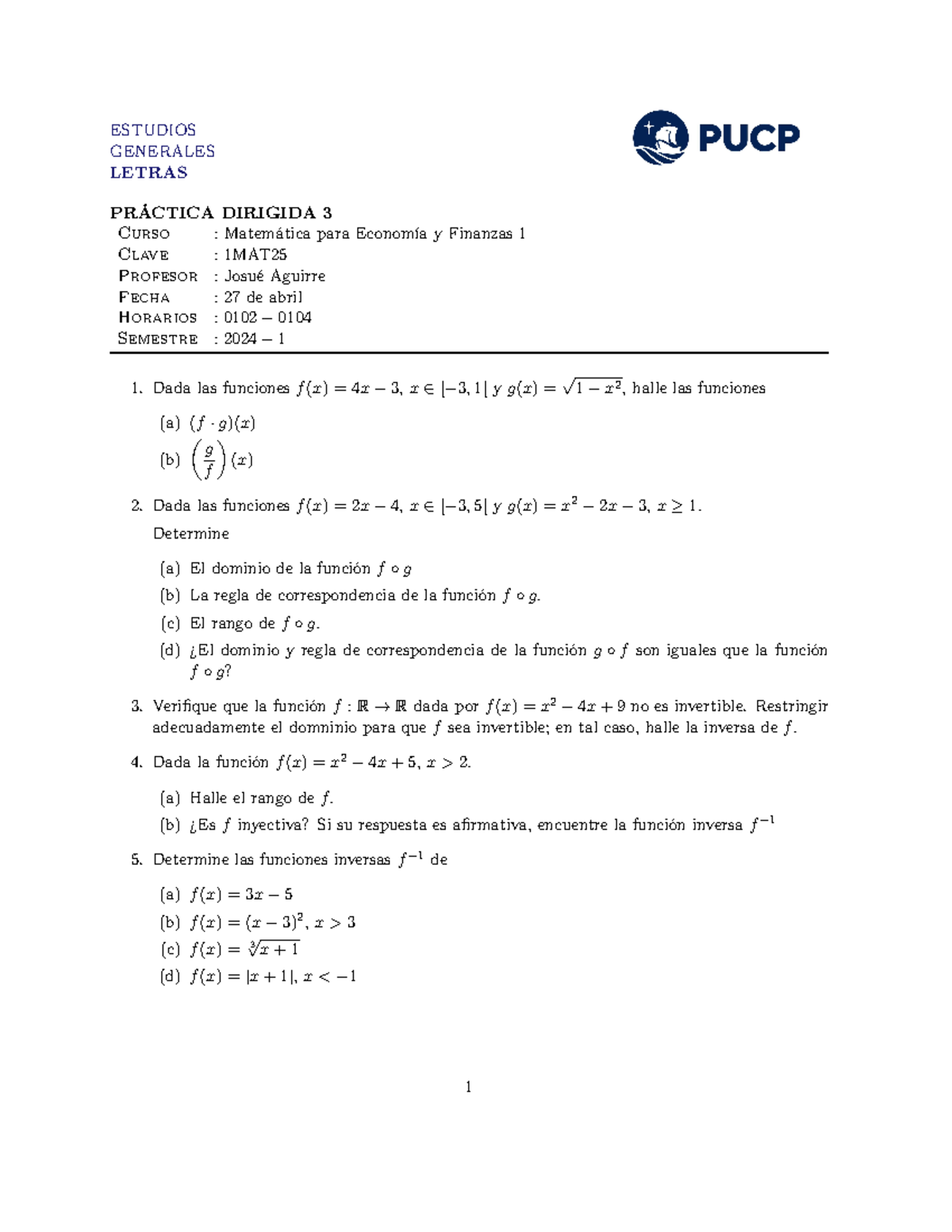 PD3 Mateco 1 - DEL PROFESOR AGUIRRE - ESTUDIOS GENERALES LETRAS PRÁCTICA DIRIGIDA 3 Curso ...