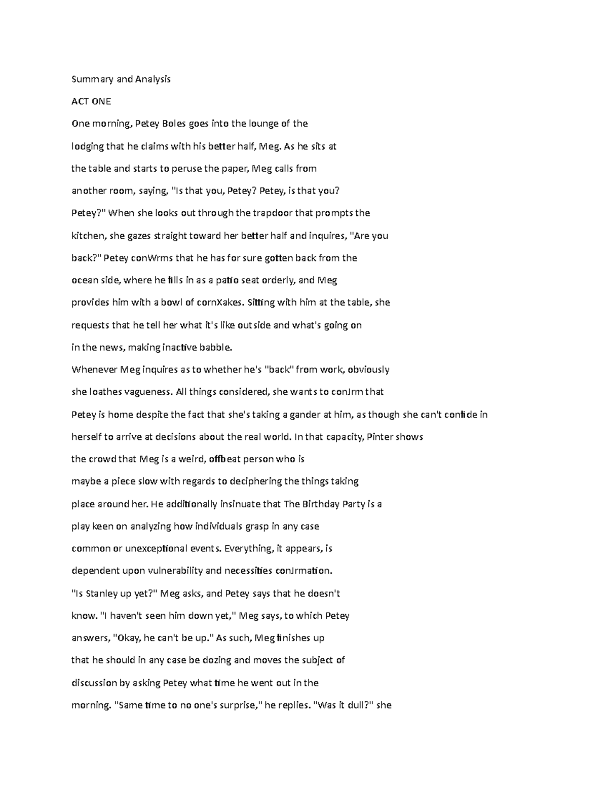 Birthday Party notes 2 - English literature - MG University - Studocu