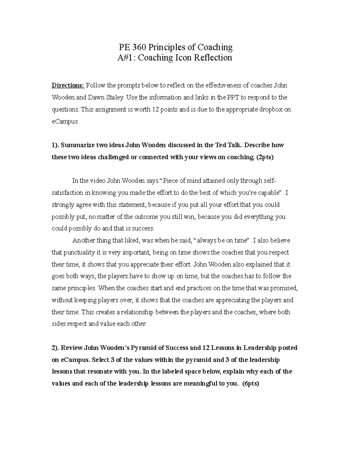 A#1 Coaching Icon Reflection - PE 360 Principles of Coaching A#1 ...