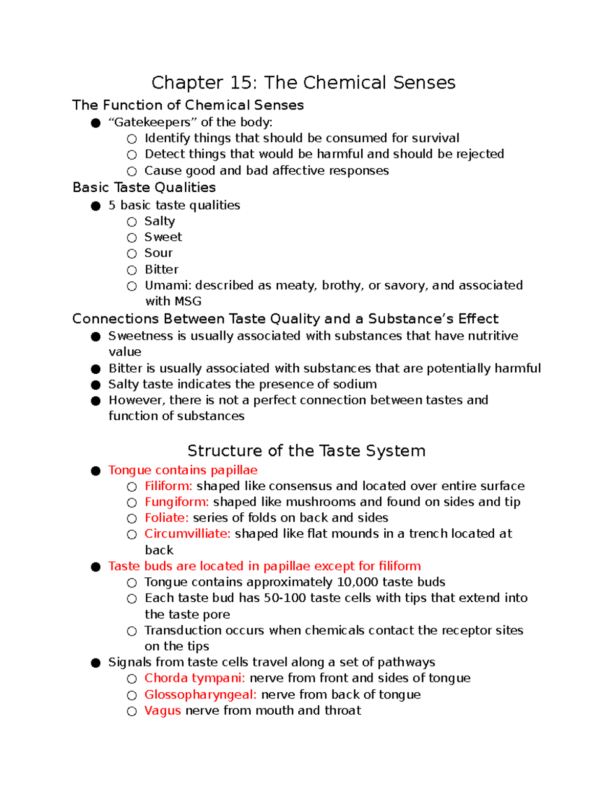PSYC 406 Chapter 15 Lecture Notes - Chapter 15: The Chemical Senses The ...