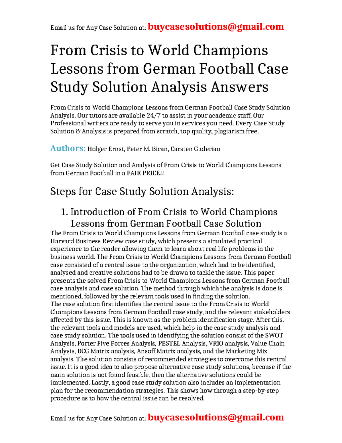 Case Solution From Crisis to World Champions Lessons from German ...