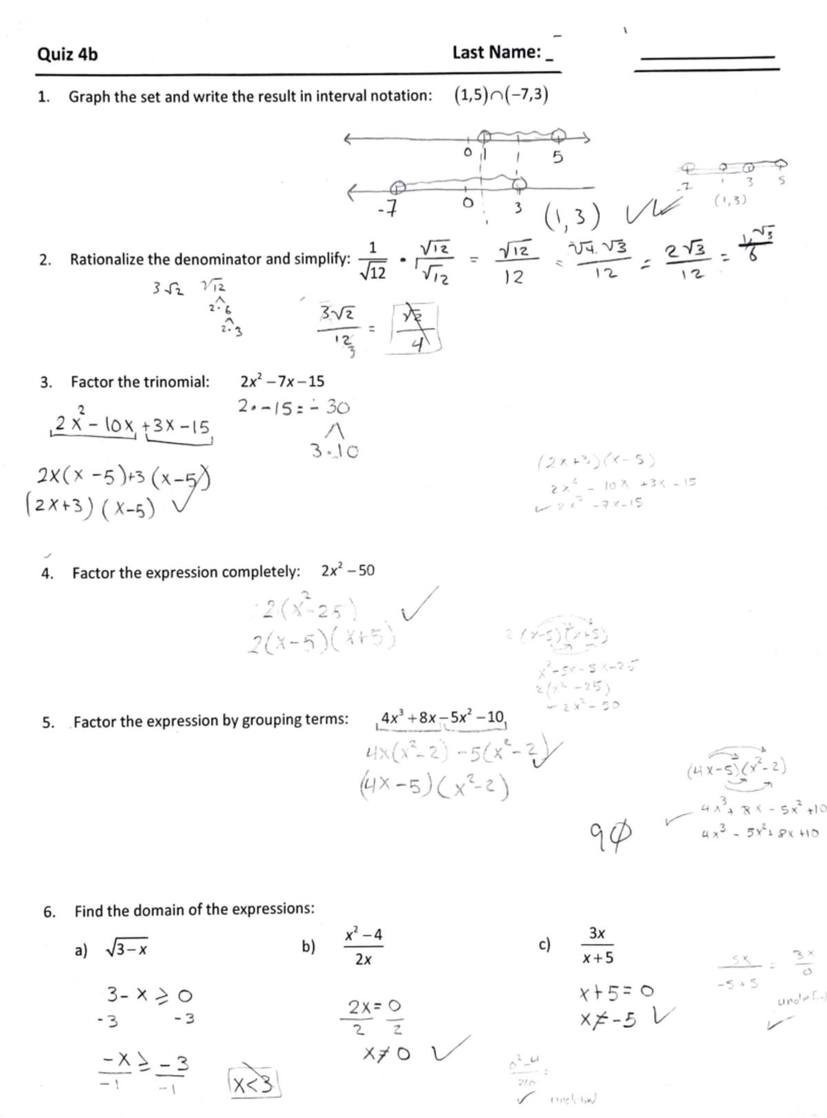 Math 126 Quize 4 Precalculus I Math 126 Quiz Quiz 4b Last Name 1