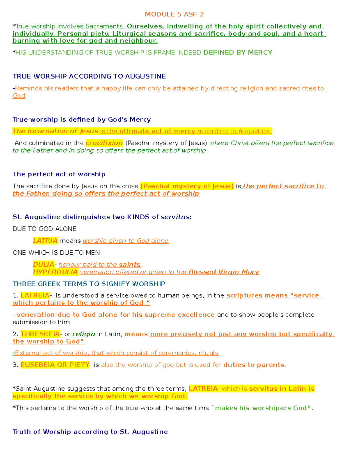 ASF Module 5 Final - MODULE 5 ASF 2 *True worship involves Sacraments ...