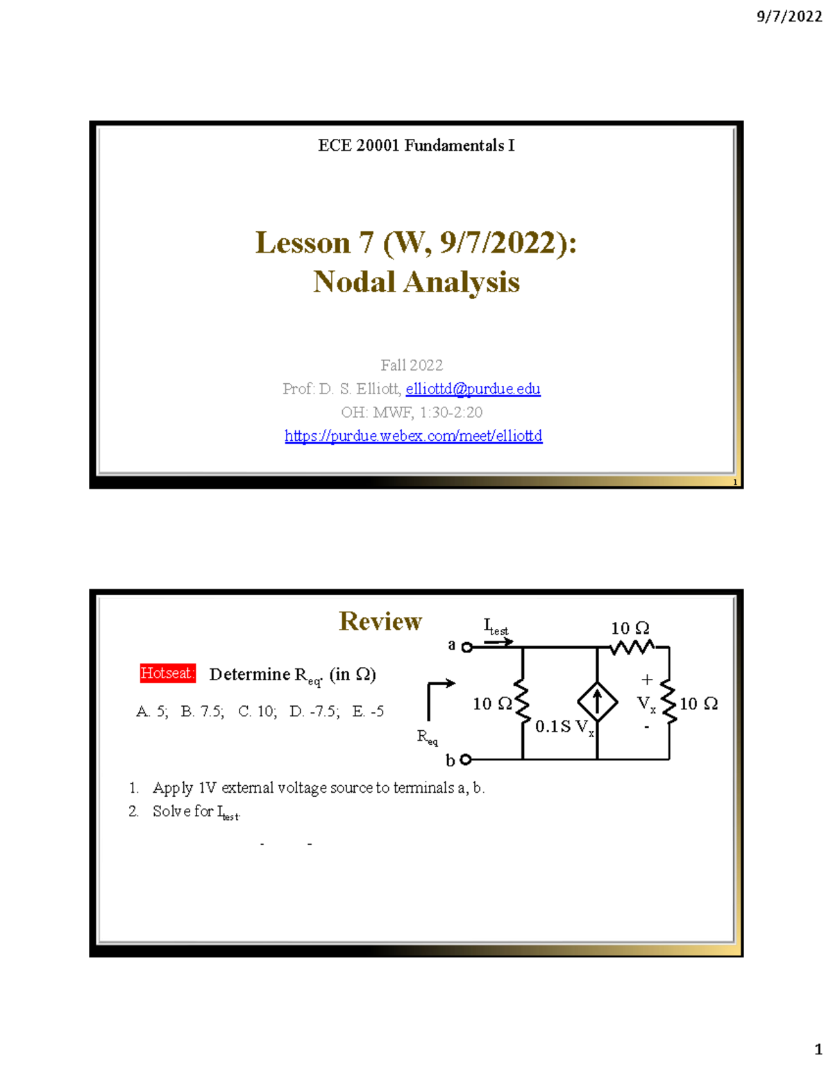 Lesson 7 - Nodal Analysis - Lesson 7 (W, 9/7/2022): Nodal Analysis 1 ...