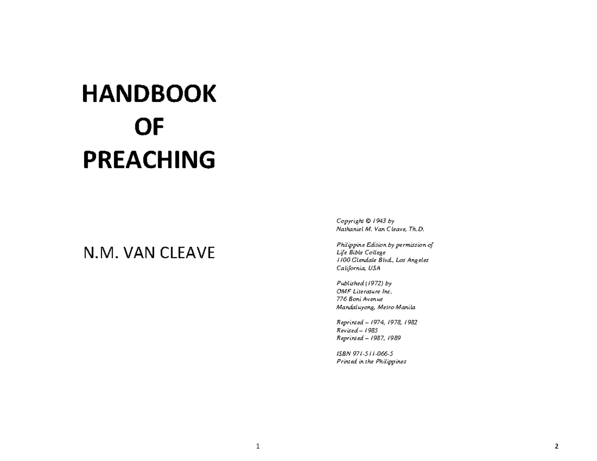 449719964 NM Van Cleave Handbook OF Preaching acts PDF 1 - HANDBOOK OF ...