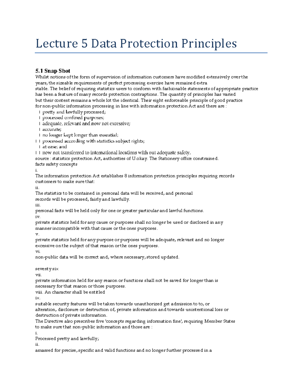 Lecture 5 Data Protection Principles - Lecture 5 Data Protection ...