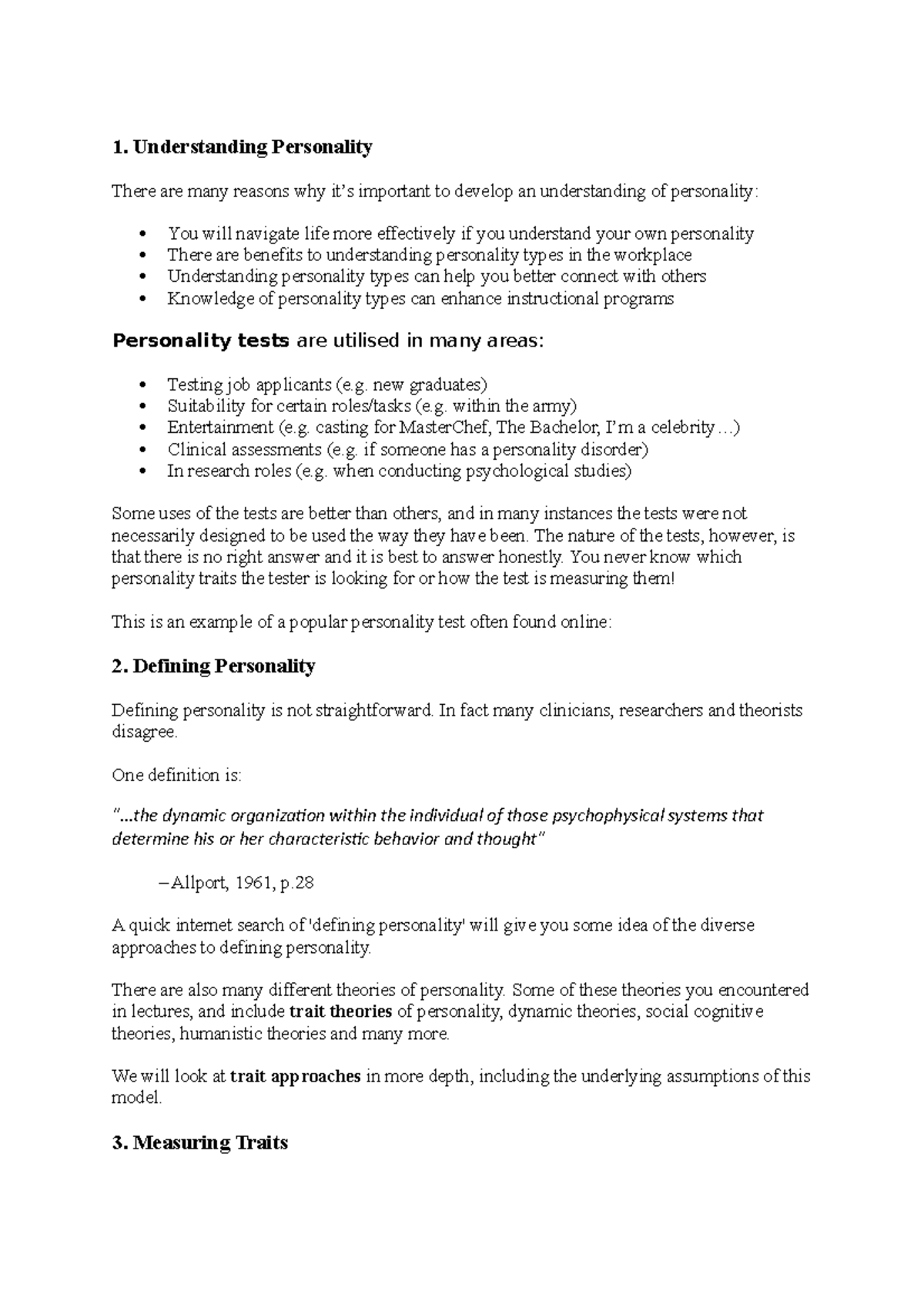Understanding personality - 1. Understanding Personality There are many ...