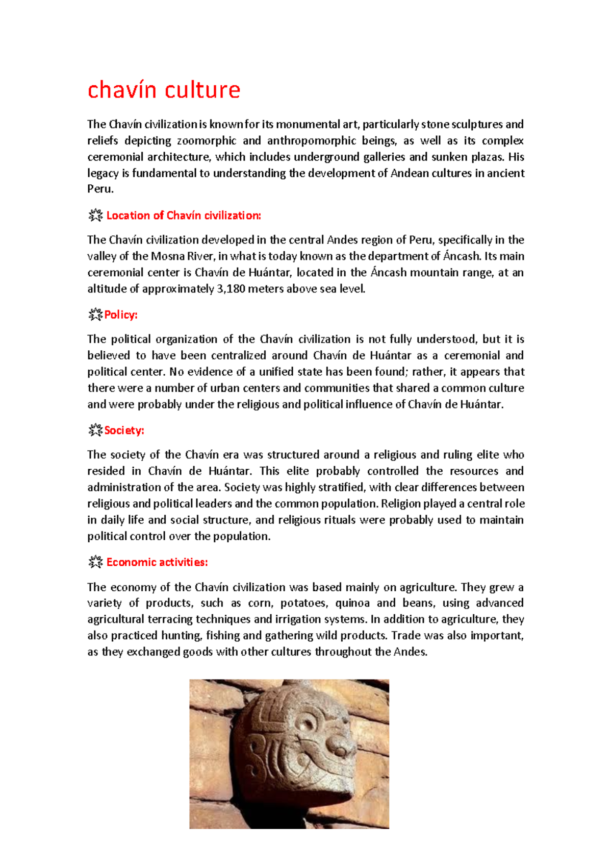 Chavín culture ( Lilia) - chavín culture The Chavín civilization is ...