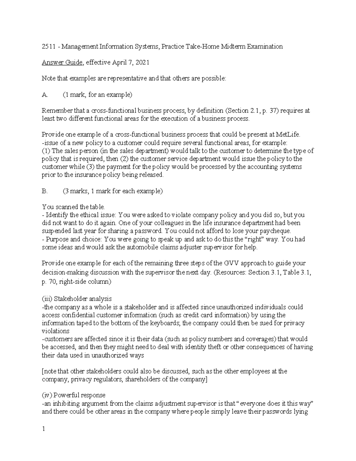 10 mk 2511 Prac MT Ans 2020 - 2511 - Management Information Systems, Practice Take-Home Midterm ...