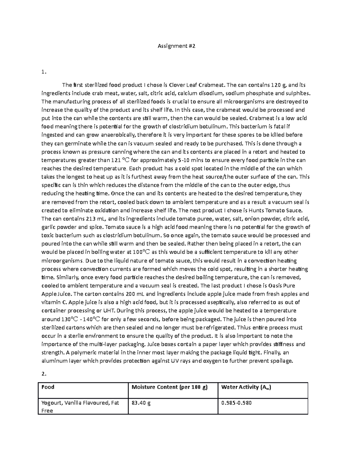 Nutrition Assignment #2 - Assignment # 1. The first sterilized food ...