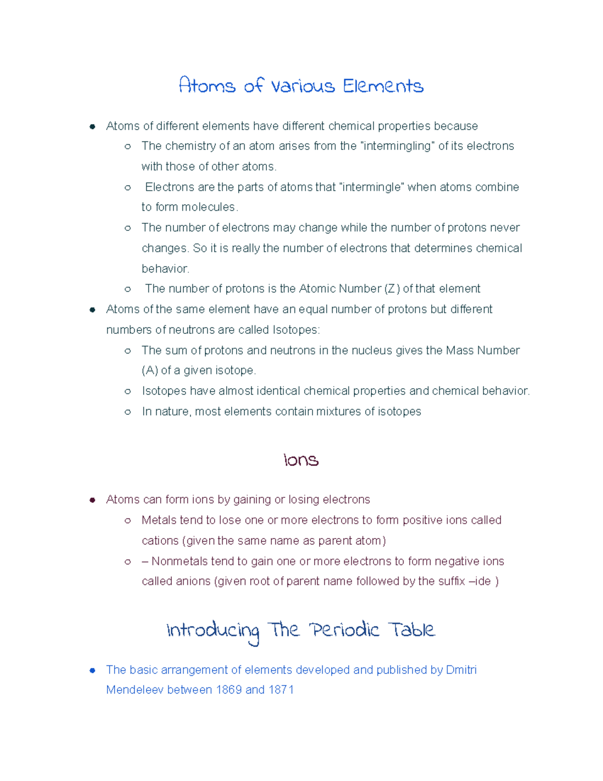 Atomic Theory PT3 - Atoms of various elements, and ions, introduce the ...
