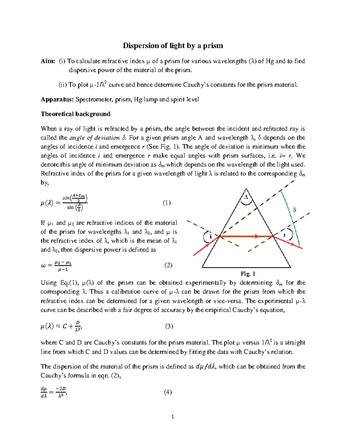 Dispersive Power Of Prism Dispersion Of Light By A Prism Aim i To
