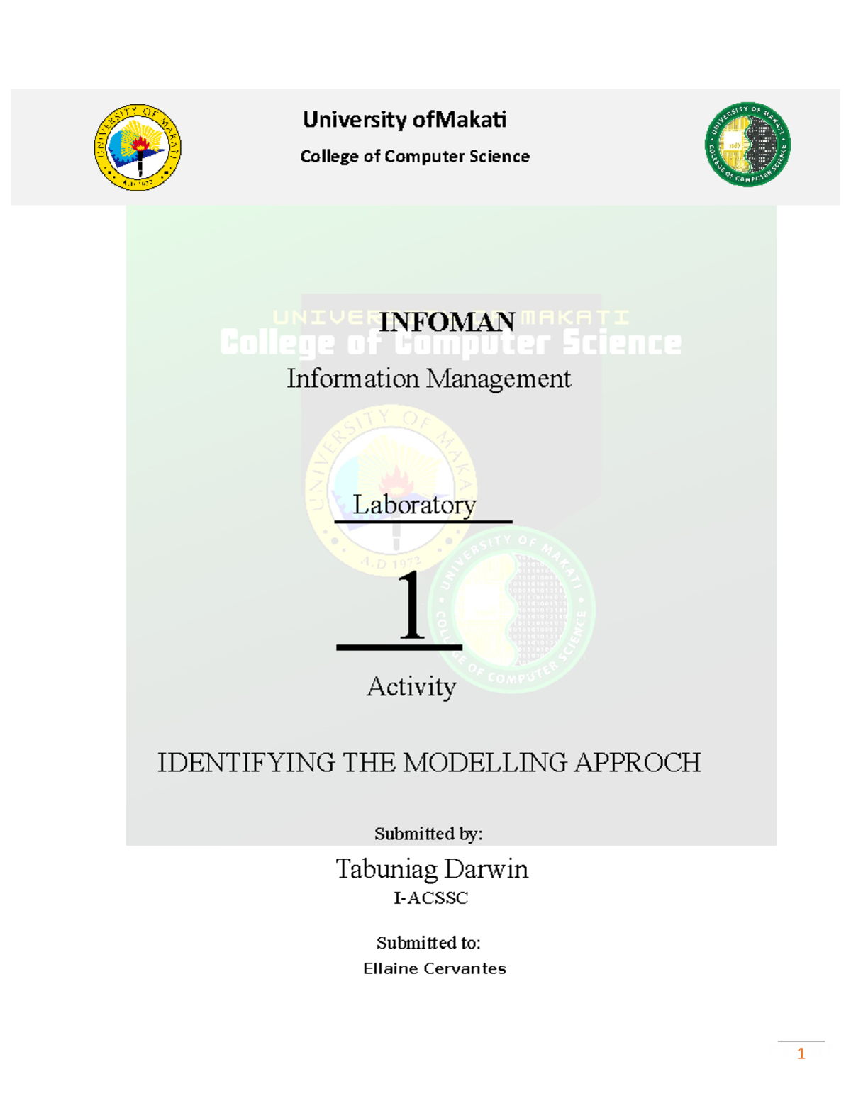 Tabuniag Infoman-Lab - Lecture notes 1 - INFOMAN Information Management ...