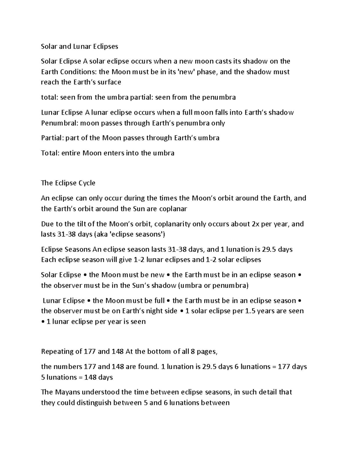 SC-NATS-1745- Unit 2 notes part 2 - Solar and Lunar Eclipses Solar ...