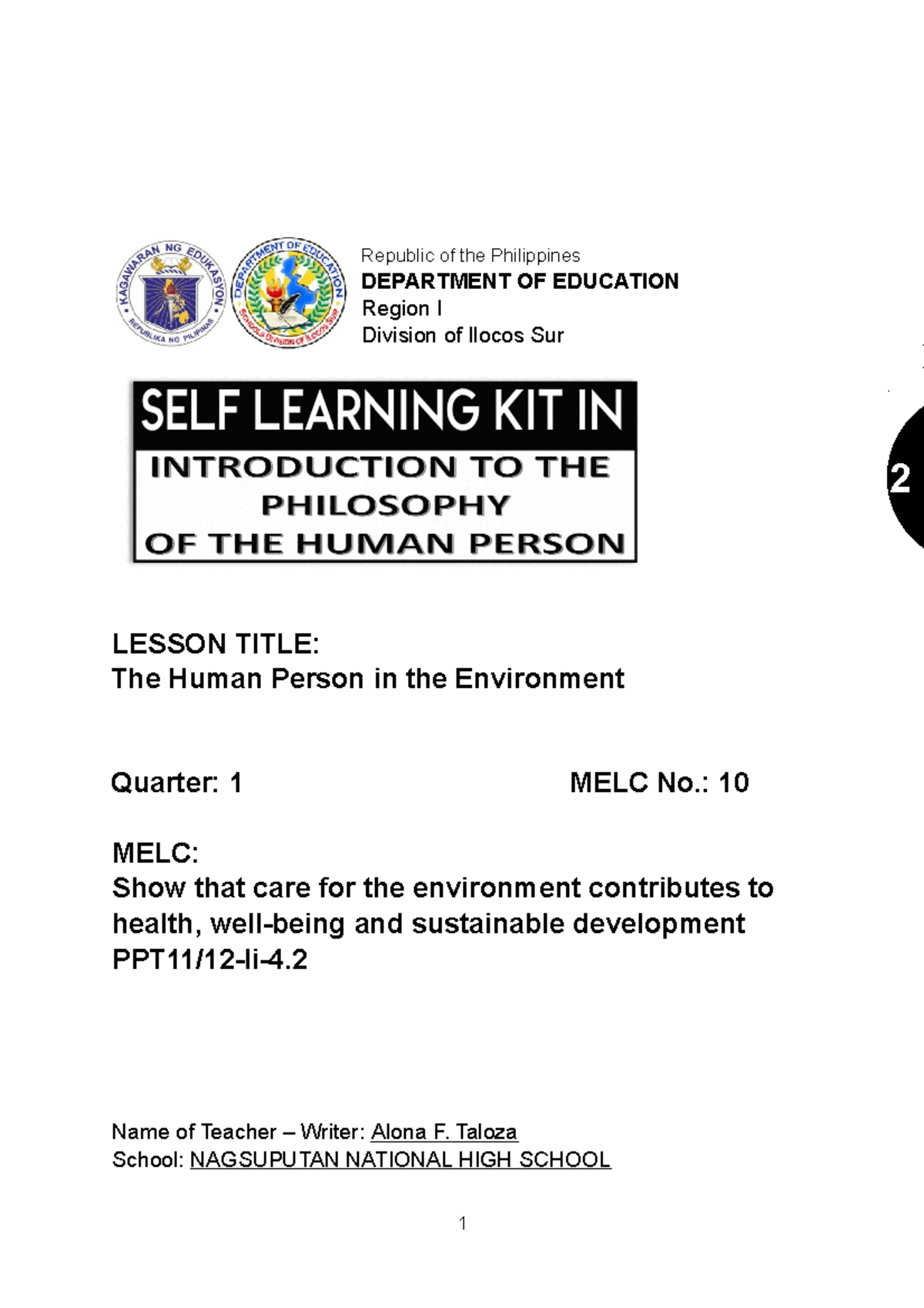 Intro TO Philo Q1 MELC 10 - Republic of the Philippines DEPARTMENT OF ...