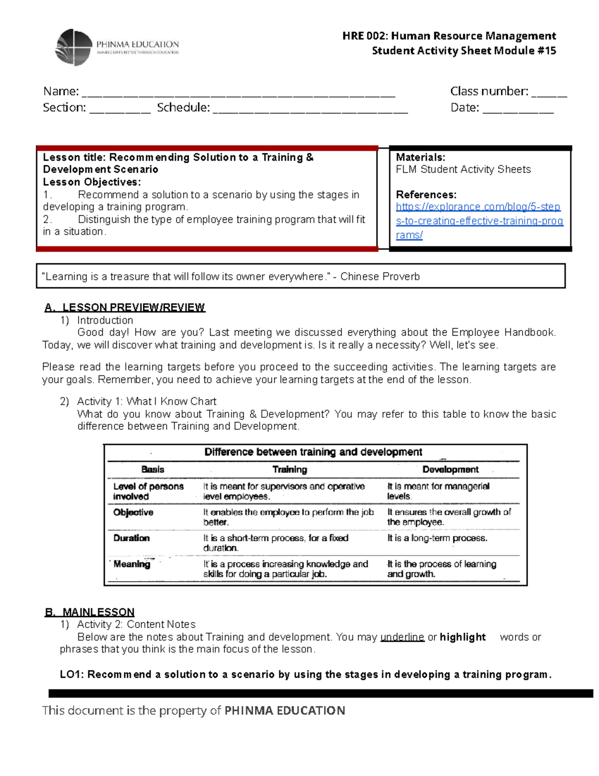 SAS-15-HRE002 - HRE - Student Activity Sheet Module Name: - Studocu