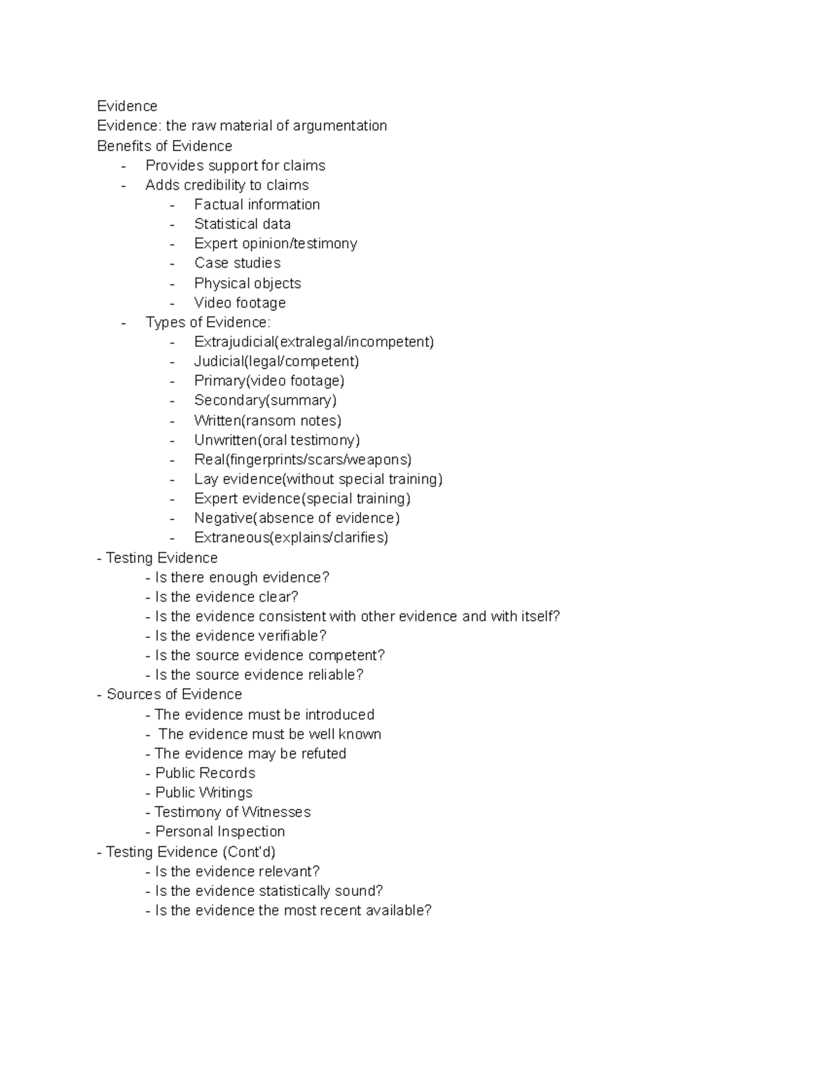 Debate Notes - Evidence and Proof - Evidence Evidence: the raw material ...