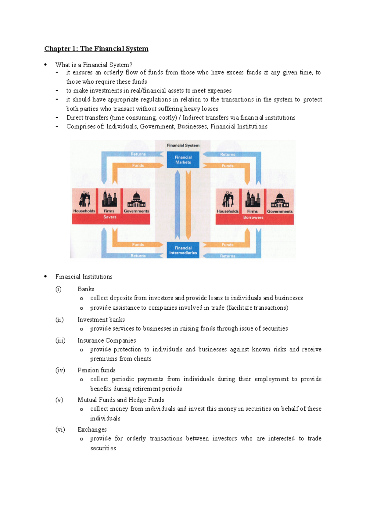 Fin 301 Chapter 1 - unit 1 notes - Chapter 1: The Financial System What ...