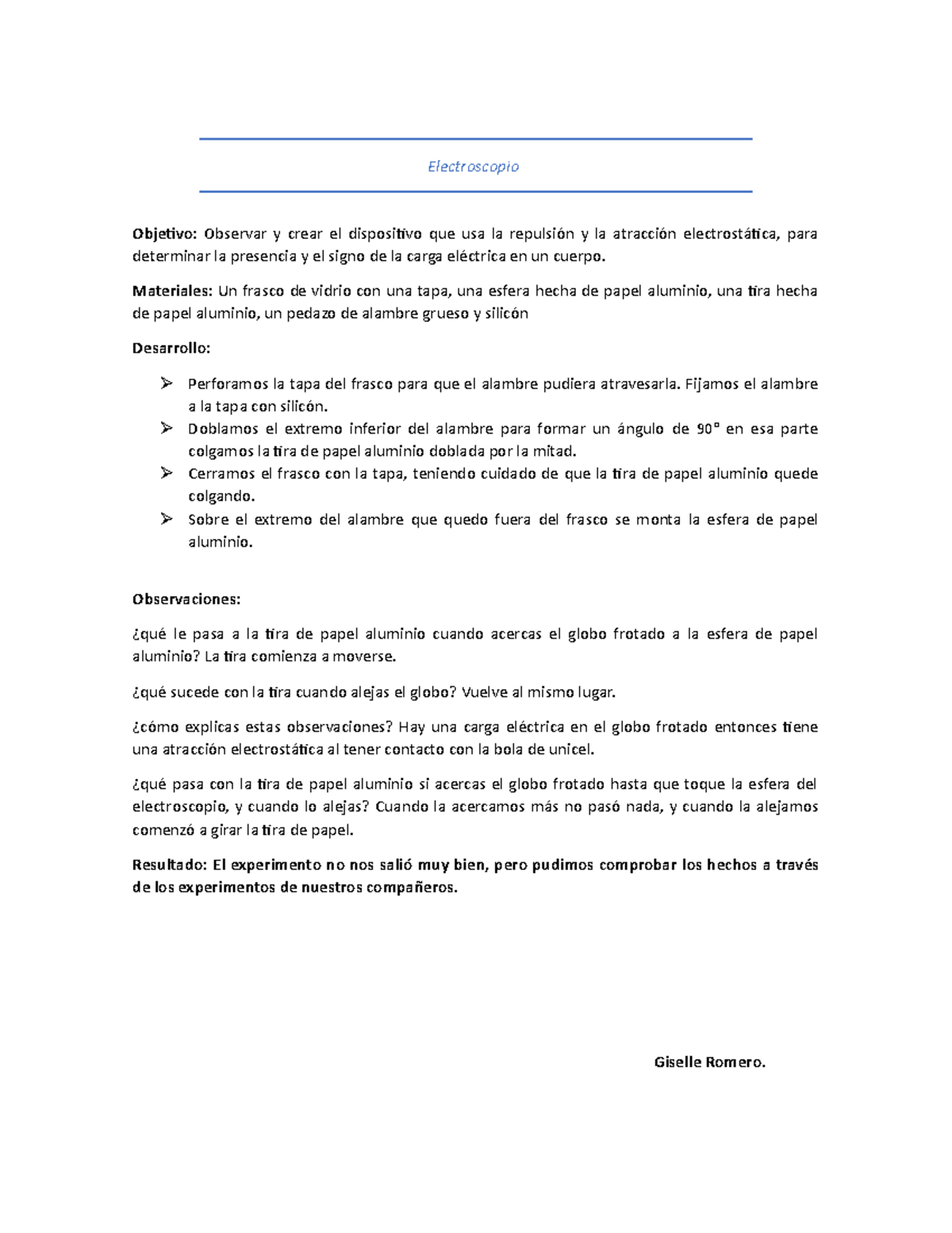 Electroscopio - Fisica - Electroscopio Objetivo: Observar y crear el ...