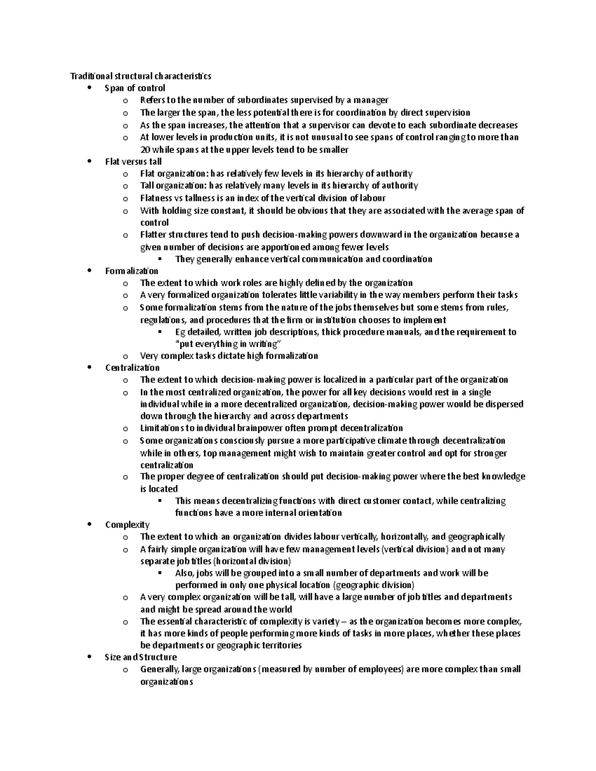 Traditional structural characteristics - Msci 211 - UWaterloo - Studocu