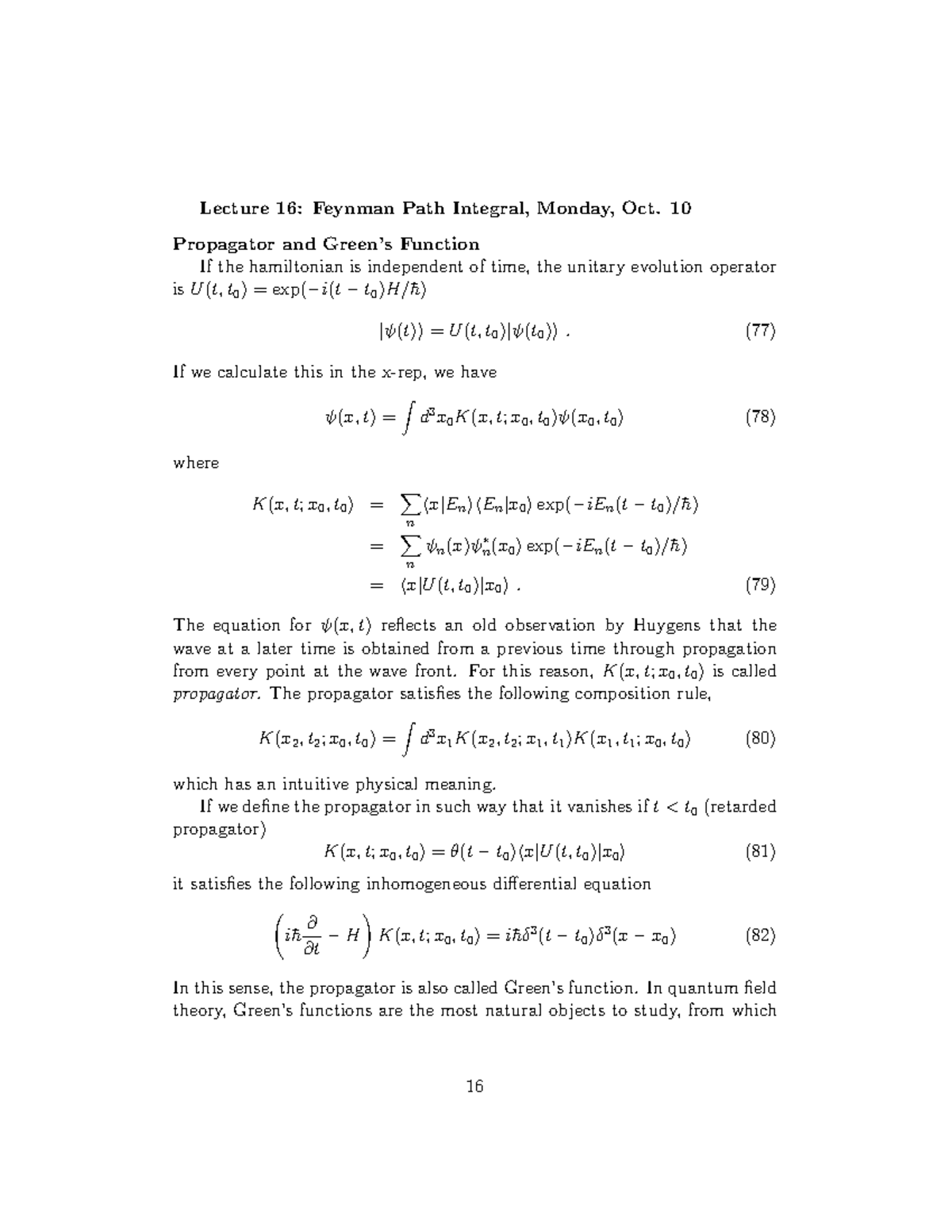 QM-lecture 16 - PHYS 622 QM Lecture 16 - Lecture 16: Feynman Path ...