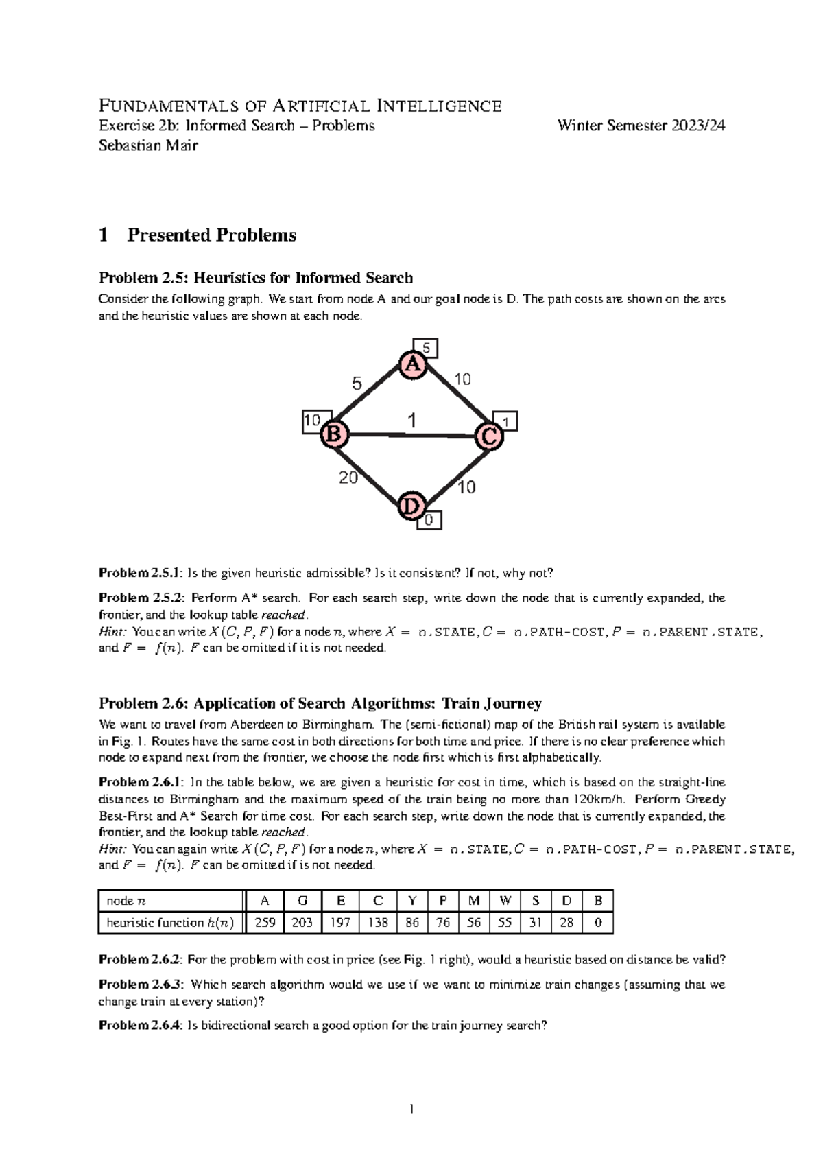 Exercise 2b - Übung Informed Search - FUNDAMENTALS OF ARTIFICIAL ...