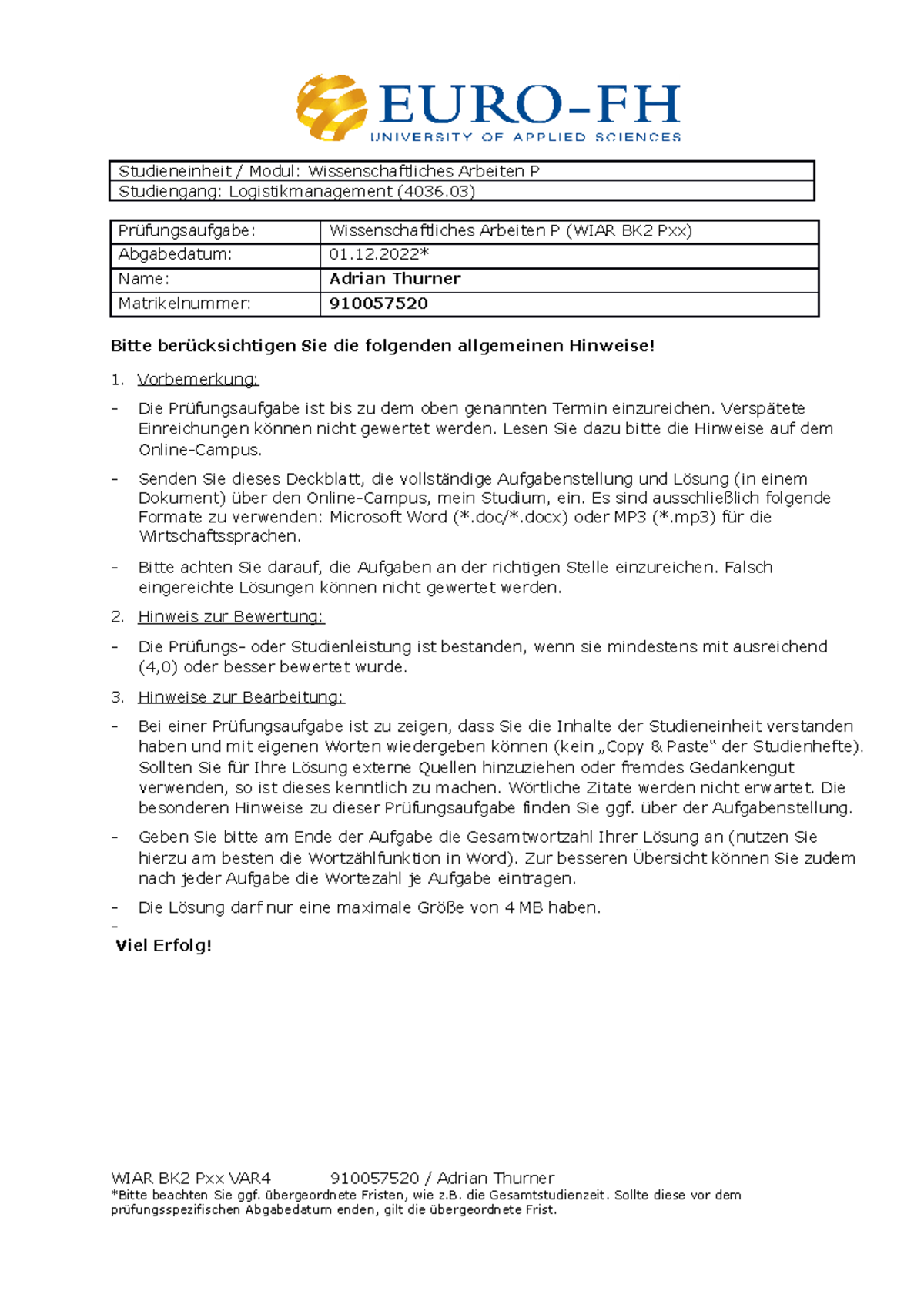 Prüfung WIAR BK2 Pxx Variante VAR4 - Studieneinheit / Modul ...