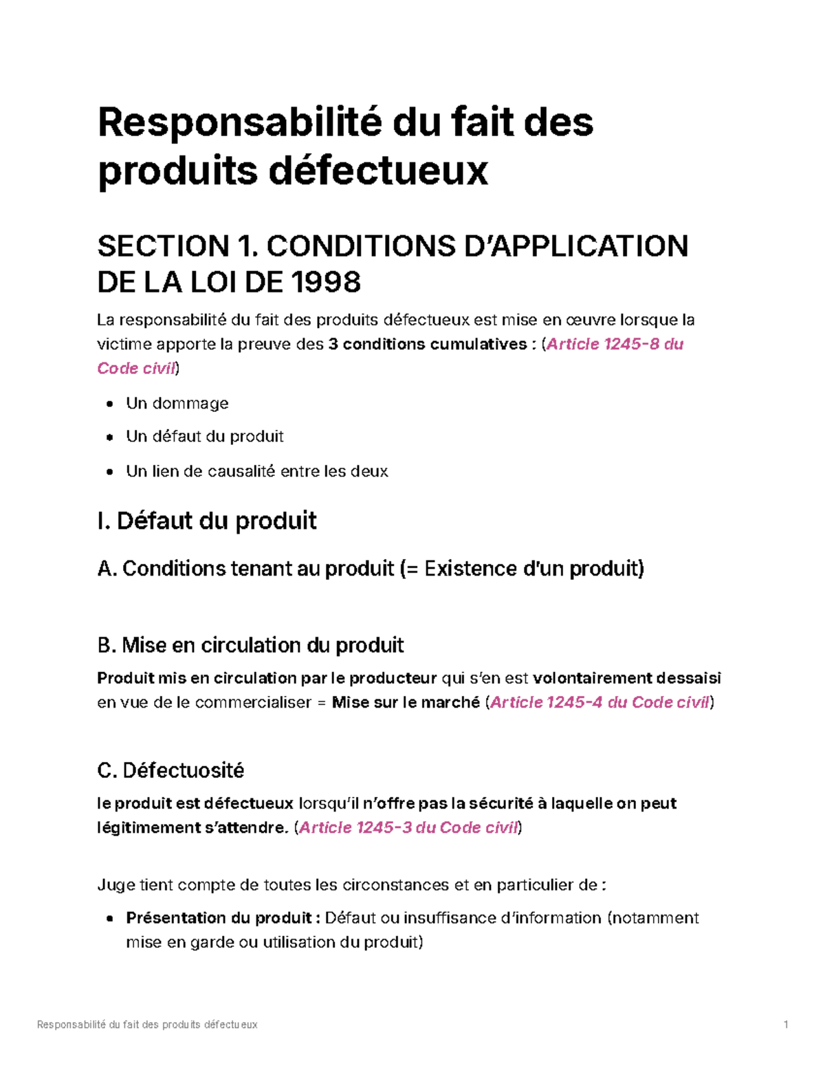 Responsabilité du fait des produits défectueux - Responsabilité du fait ...