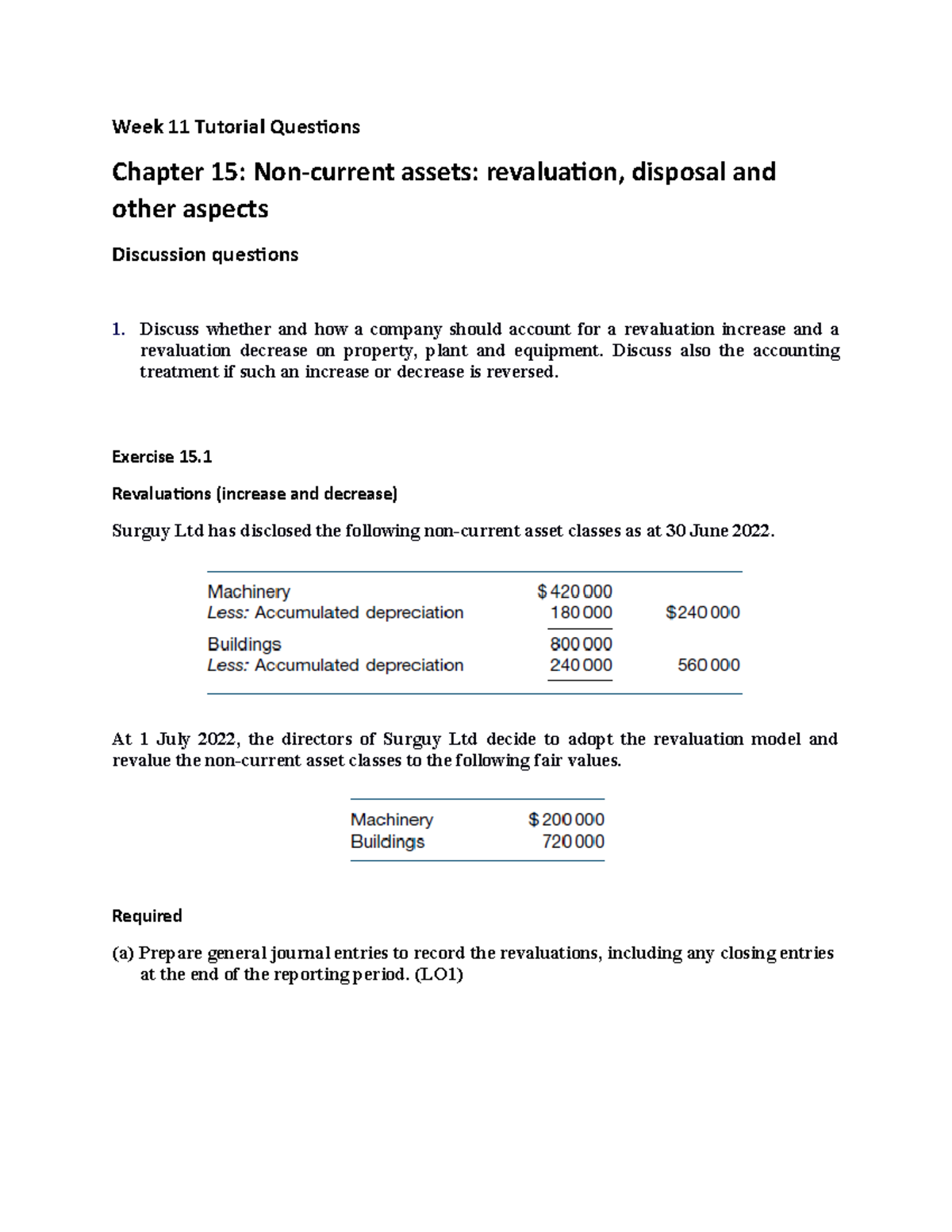 Week 11 Tutorial Questions - Week 11 Tutorial Questions Chapter 15: Non ...